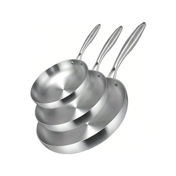 3-Piece Tri-Ply Stainless Steel Frying Pan Set - Even Heating/Durable ...