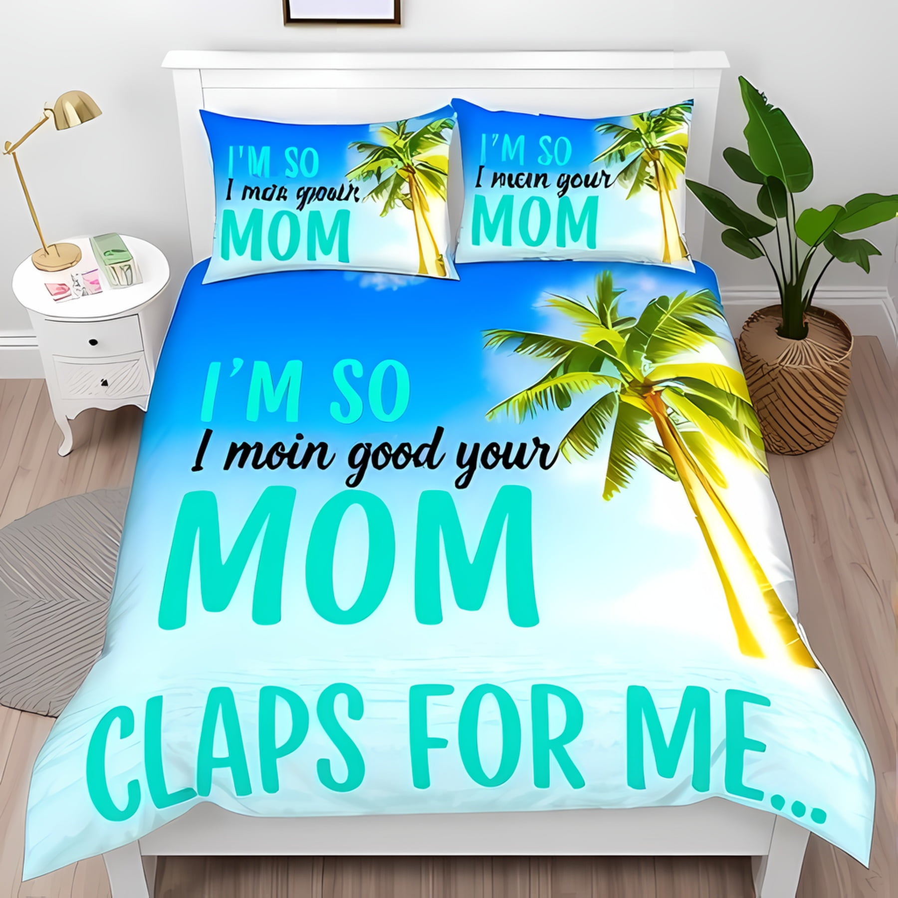 3-Piece Tropical Beach Duvet Cover & Pillowcase Set - Fun Tree Design ...