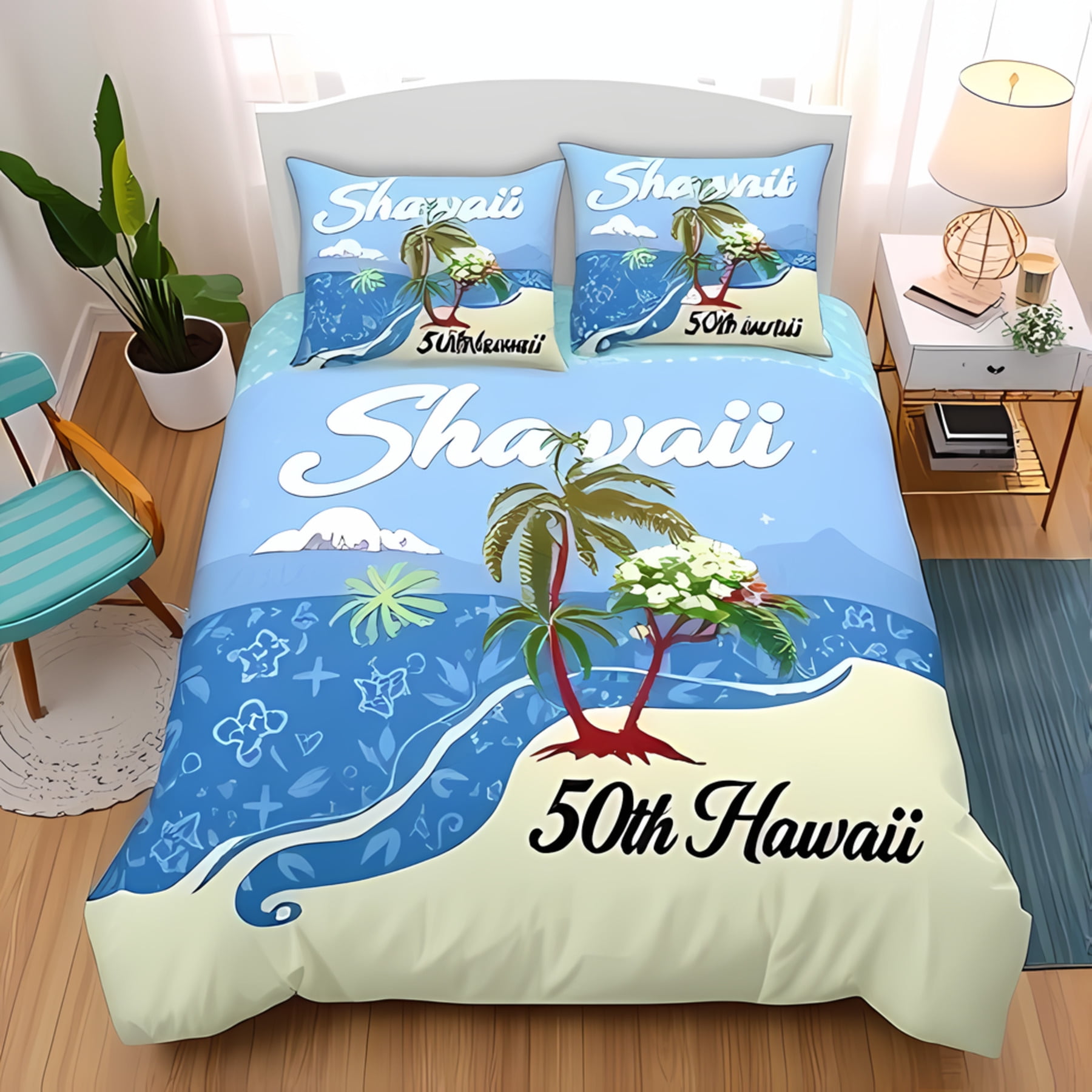 3-Piece Tropical Beach Duvet Cover Set - Vibrant Trees & Flowers ...