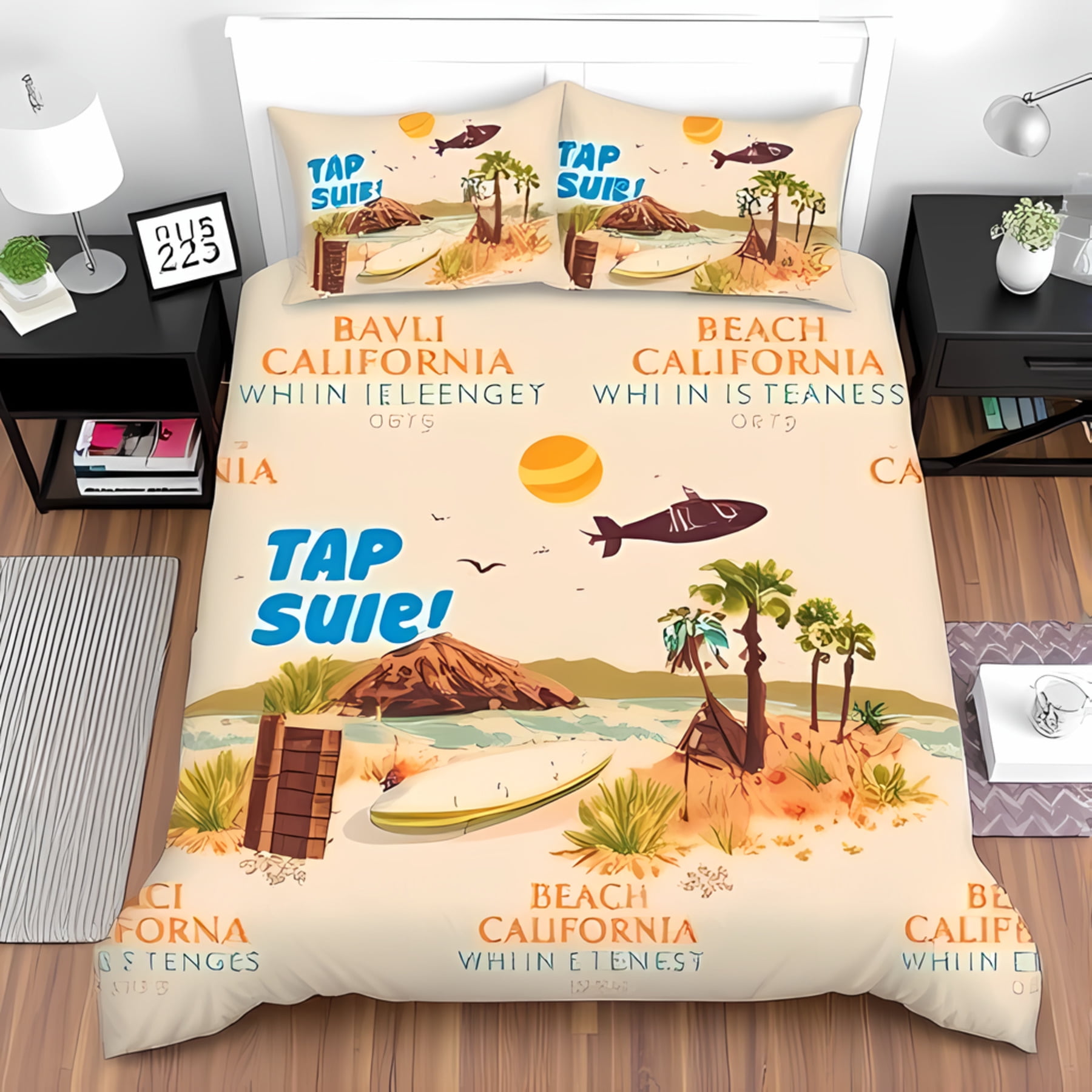 3-Piece Tropical Beach Duvet Cover Set with Trees and Coastal Waves ...