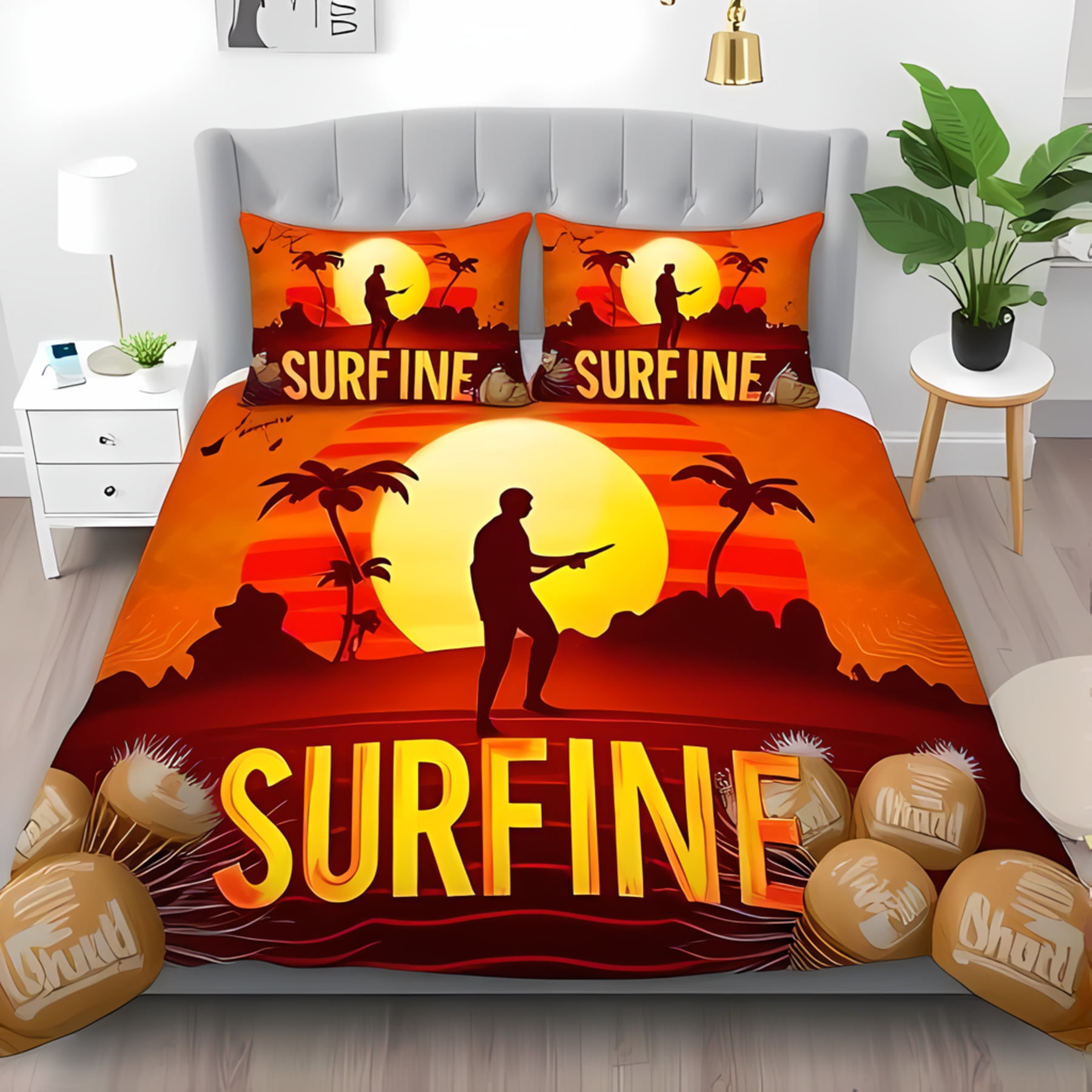 3-Piece Tropical Paradise Duvet Cover Set with Sunset & Tree Design ...