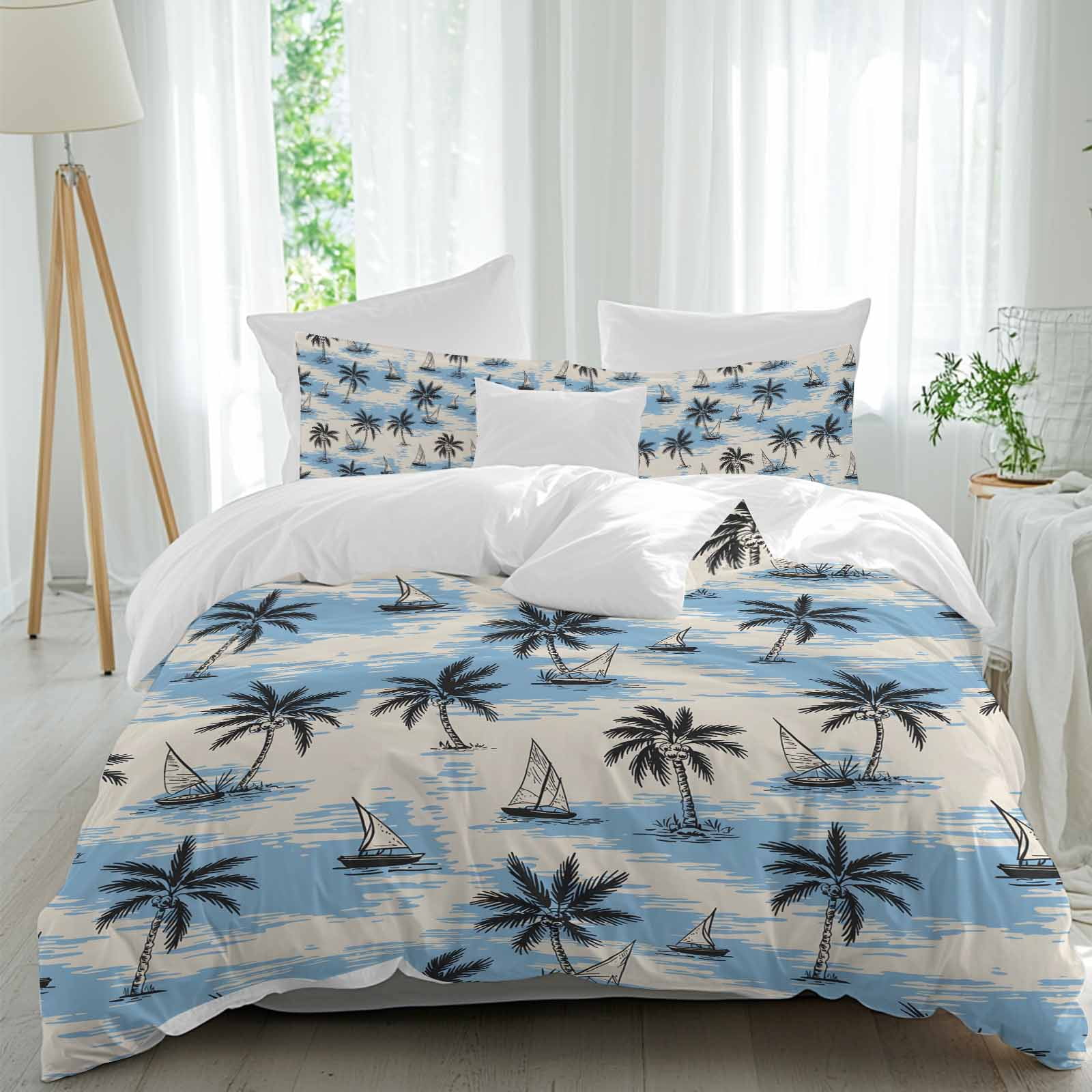 3 Piece Tropical Plants Duvet Cover Set Full Size,Microfiber Comforter ...