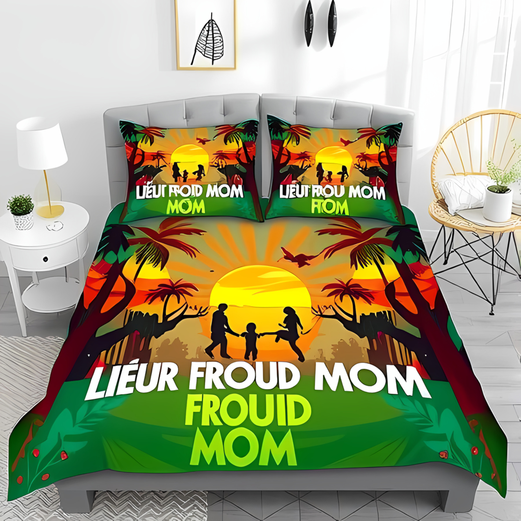 3-Piece Tropical Sunset Duvet Cover Set with Family Design Trees ...