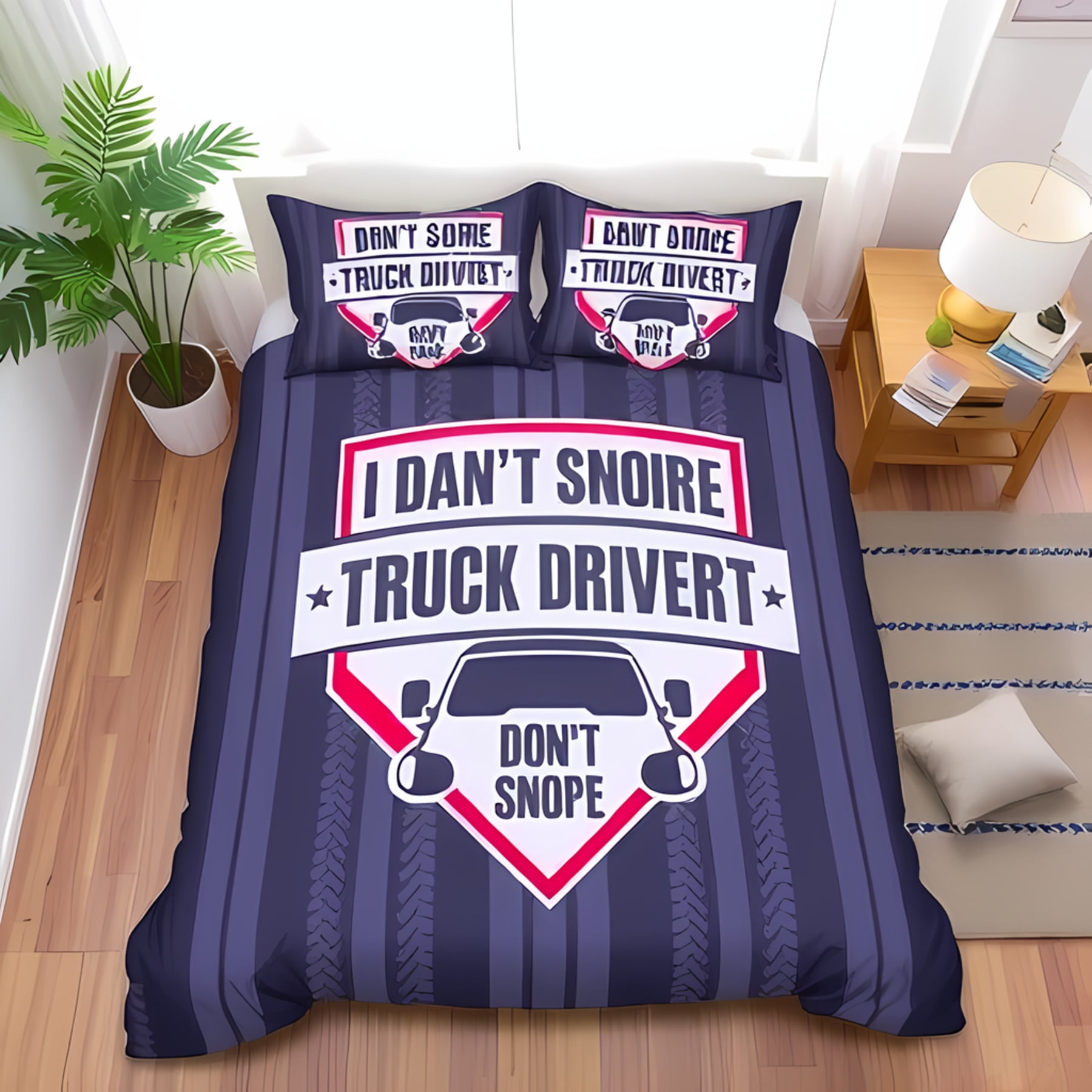 3-Piece Truck Driver Themed Duvet Cover Set - Bold Graphics Tire Tracks ...