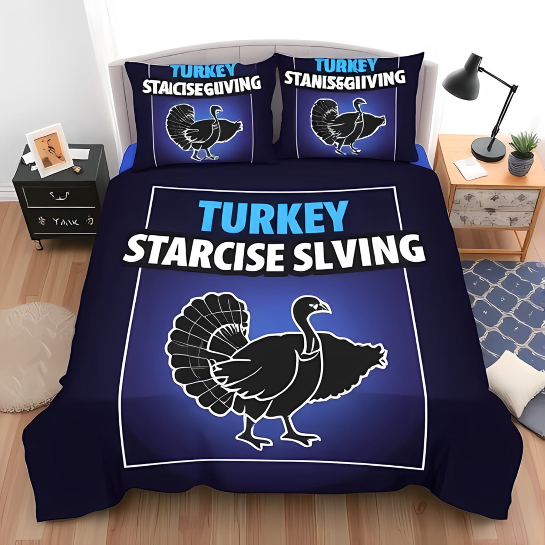 3-Piece Turkey Themed Duvet Cover Set with Whimsical Thanksgiving ...