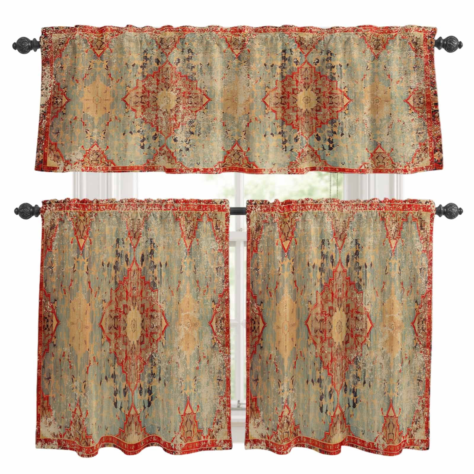 3 Piece Turkish Boho Kitchen Curtain Valance and Tiers Set Wallpaper ...