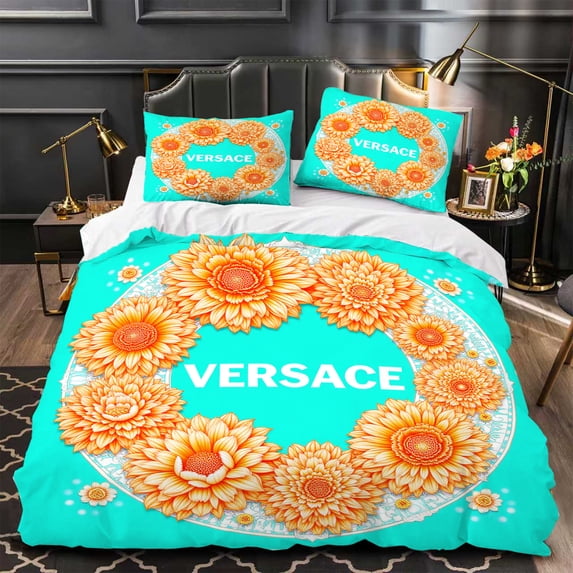 3-Piece Turquoise Duvet Cover Set with Large Sunflower Pattern ...