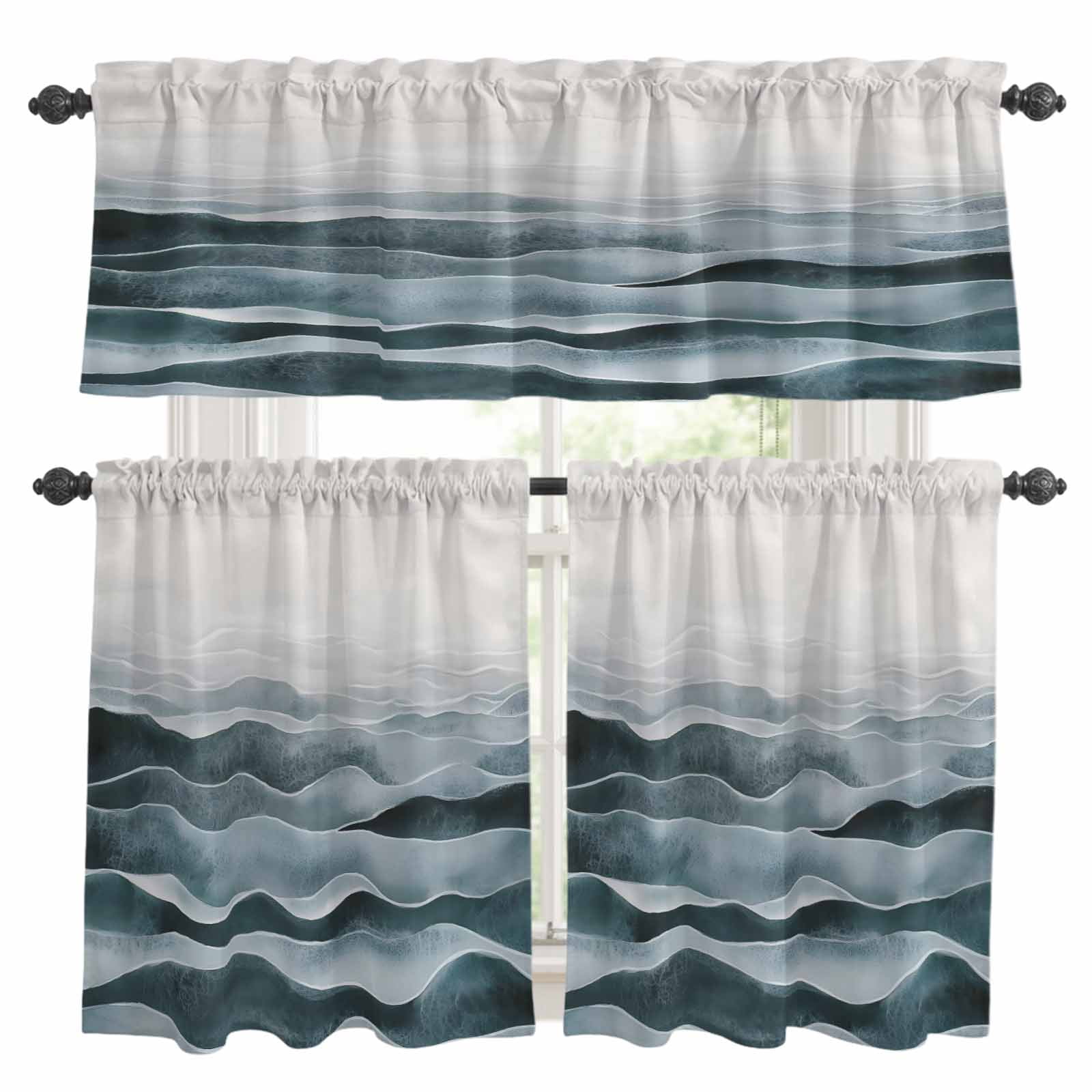 3 Piece Turquoise Ombre Kitchen Curtain Valance and Tiers Set Modern ...