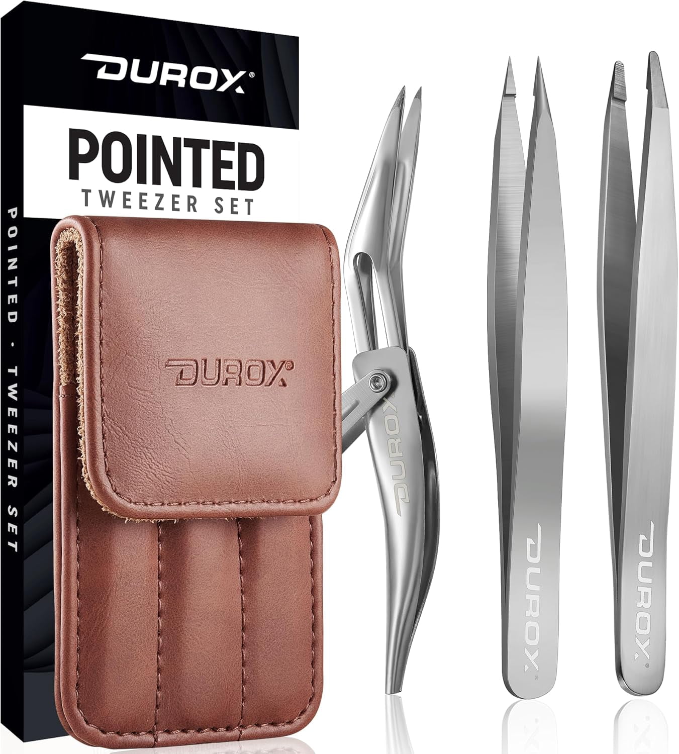 3-Piece Tweezers Set for Ingrown Hair & Splinter Removal - 1. Pointed ...