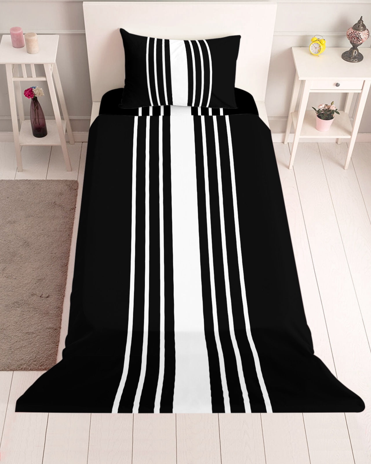 3 Piece Twin Sheet Set Black White Stripe Sheets Set for Twin Size Bed ...