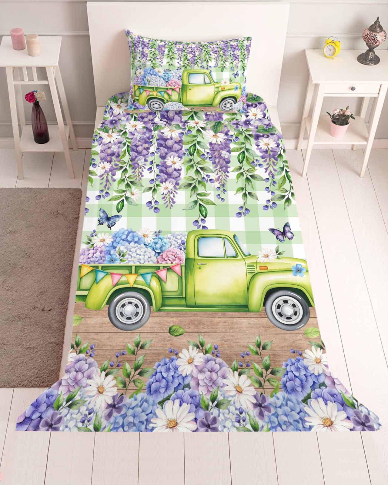 3 Piece Twin Sheet Set Blue Purple Floral Sheets Set for Twin Size Bed ...