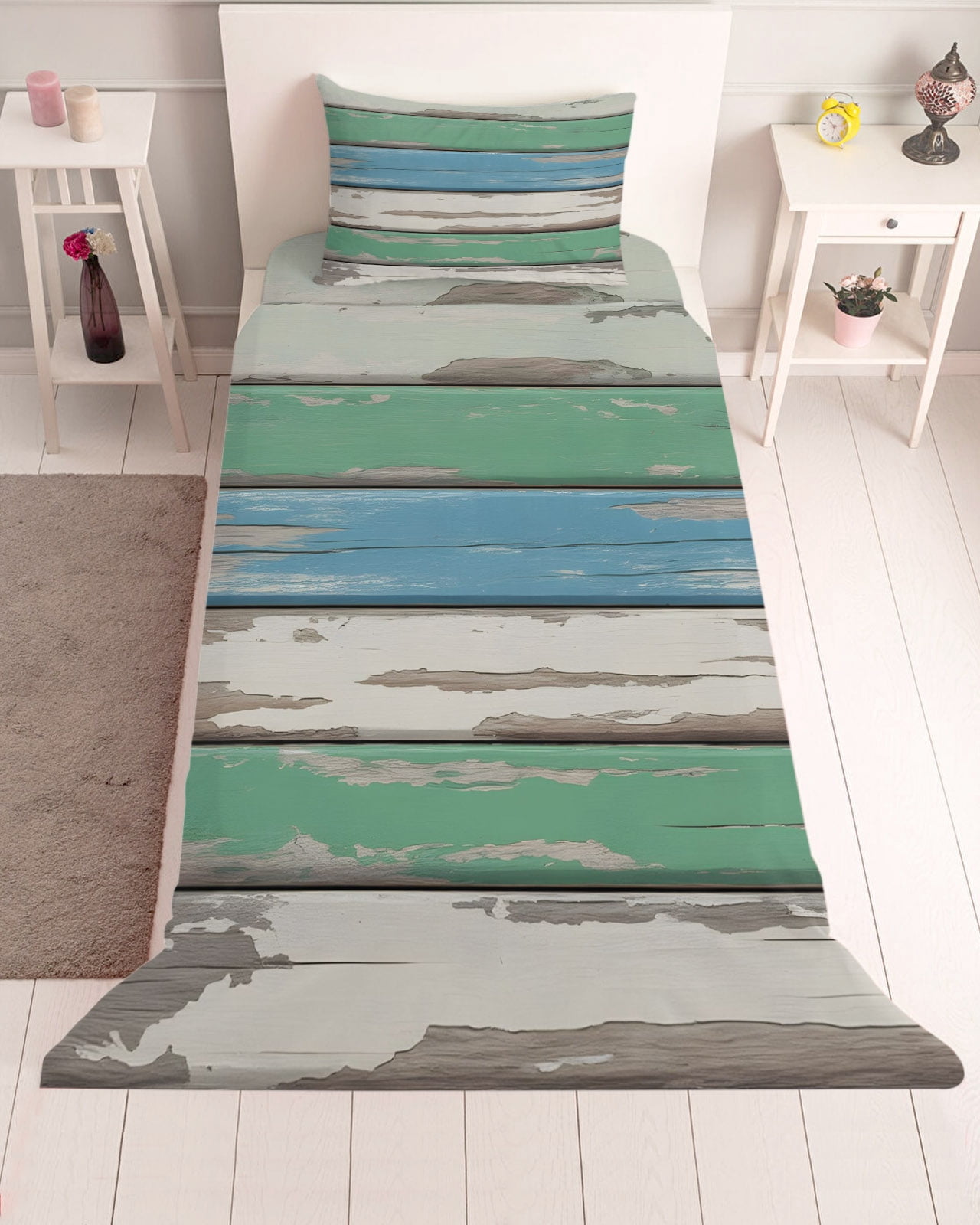 3 Piece Twin Sheet Set Green Wood Retro Sheets Set for Twin Size Bed ...