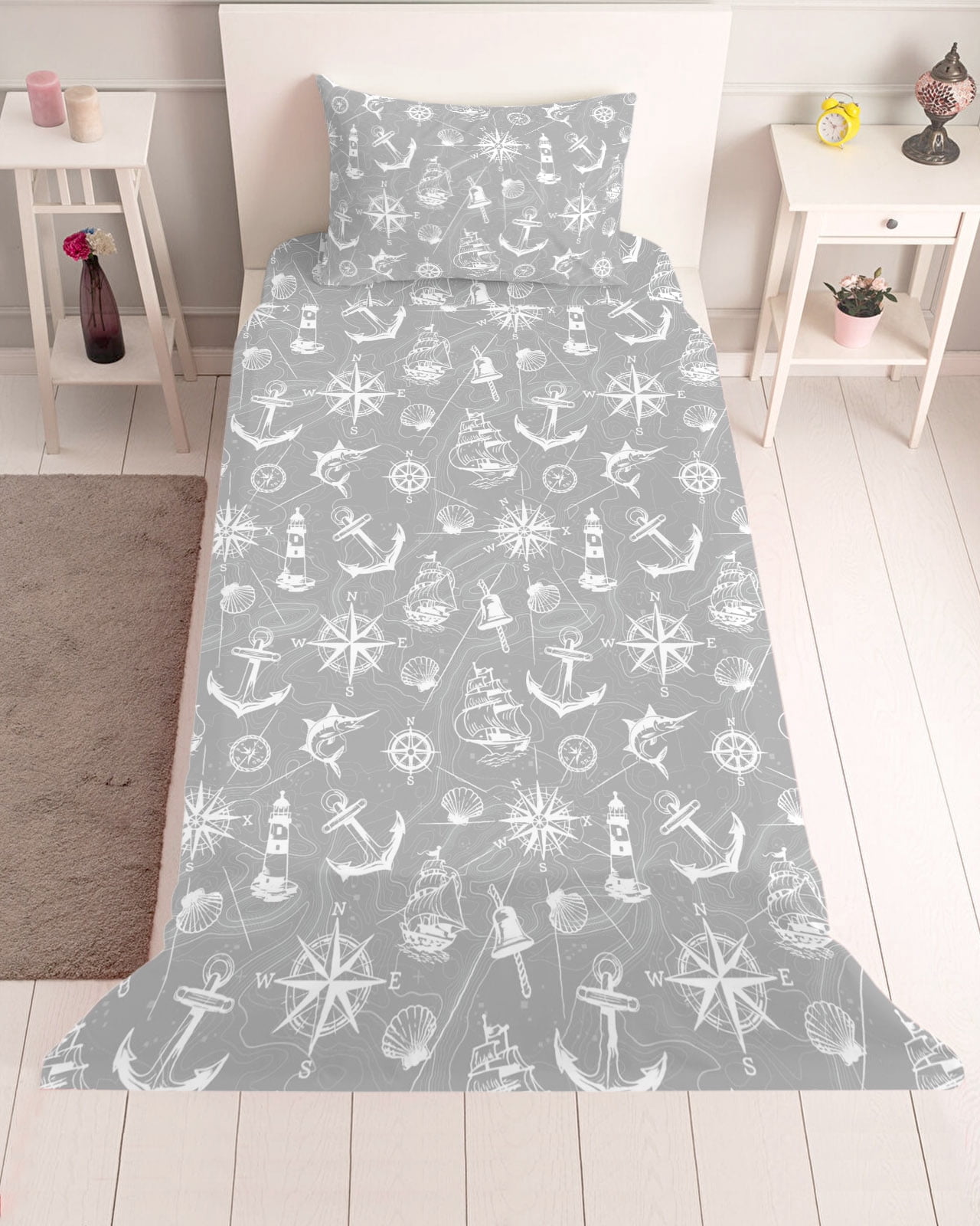 3 Piece Twin Sheet Set Nautical Grey Sheets Set for Twin Size Bed ...