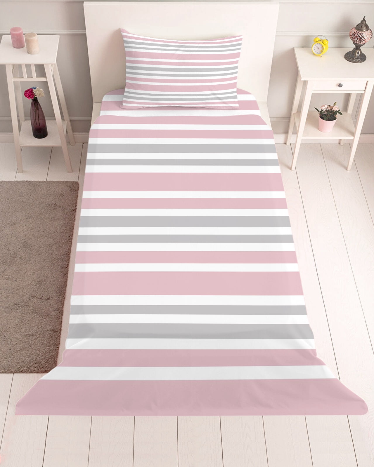 3 Piece Twin Sheet Set Pink Stripes Sheets Set For Twin Size Bed