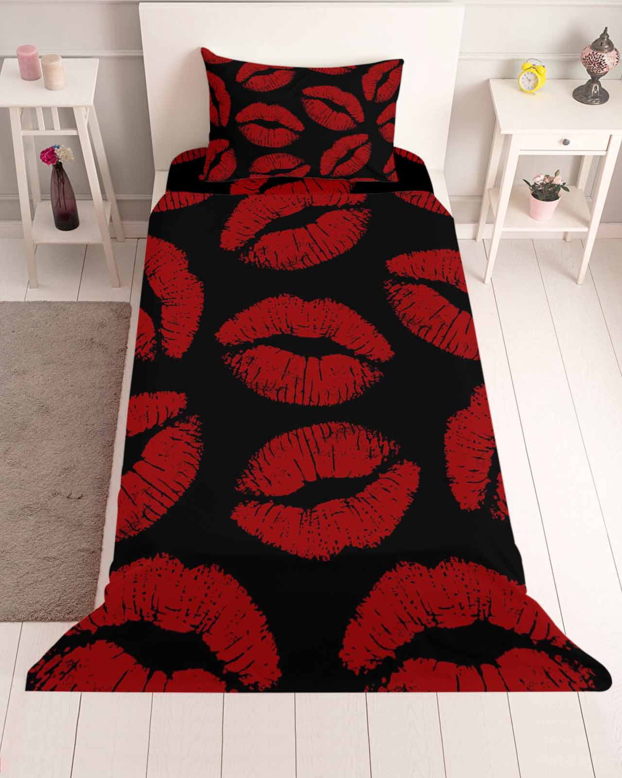 3 Piece Twin Sheet Set Red Lips Sheets Set for Twin Size Bed ...