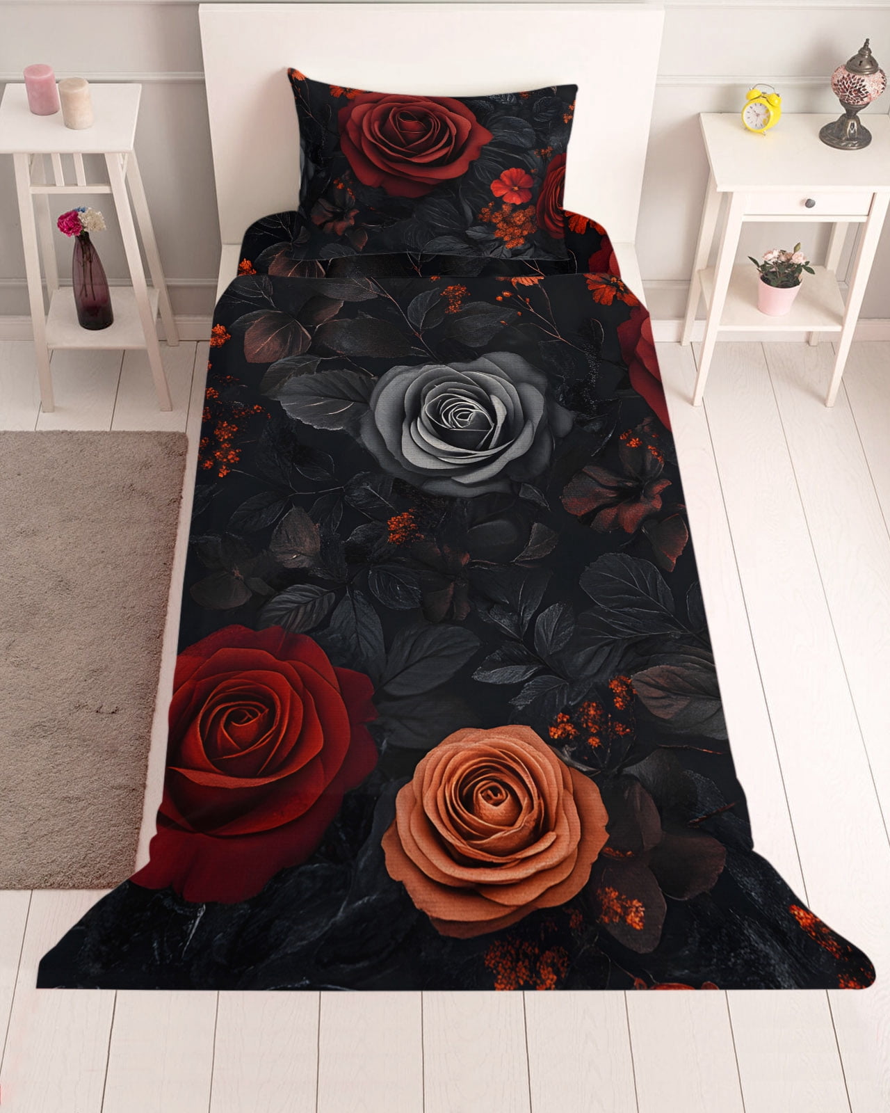 3 Piece Twin Sheet Set Red Orange Roses Sheets Set for Twin Size Bed ...