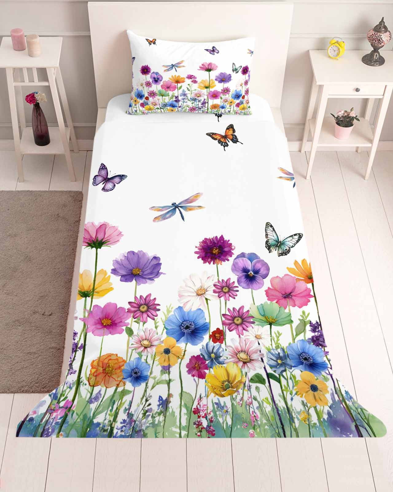 3 Piece Twin Sheet Set Spring Flowers Sheets Set for Twin Size Bed ...