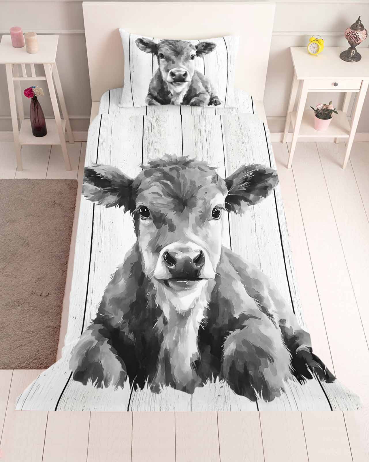 3 Piece Twin Sheet Set Vintage Grey Cow Sheets Set for Twin Size Bed ...