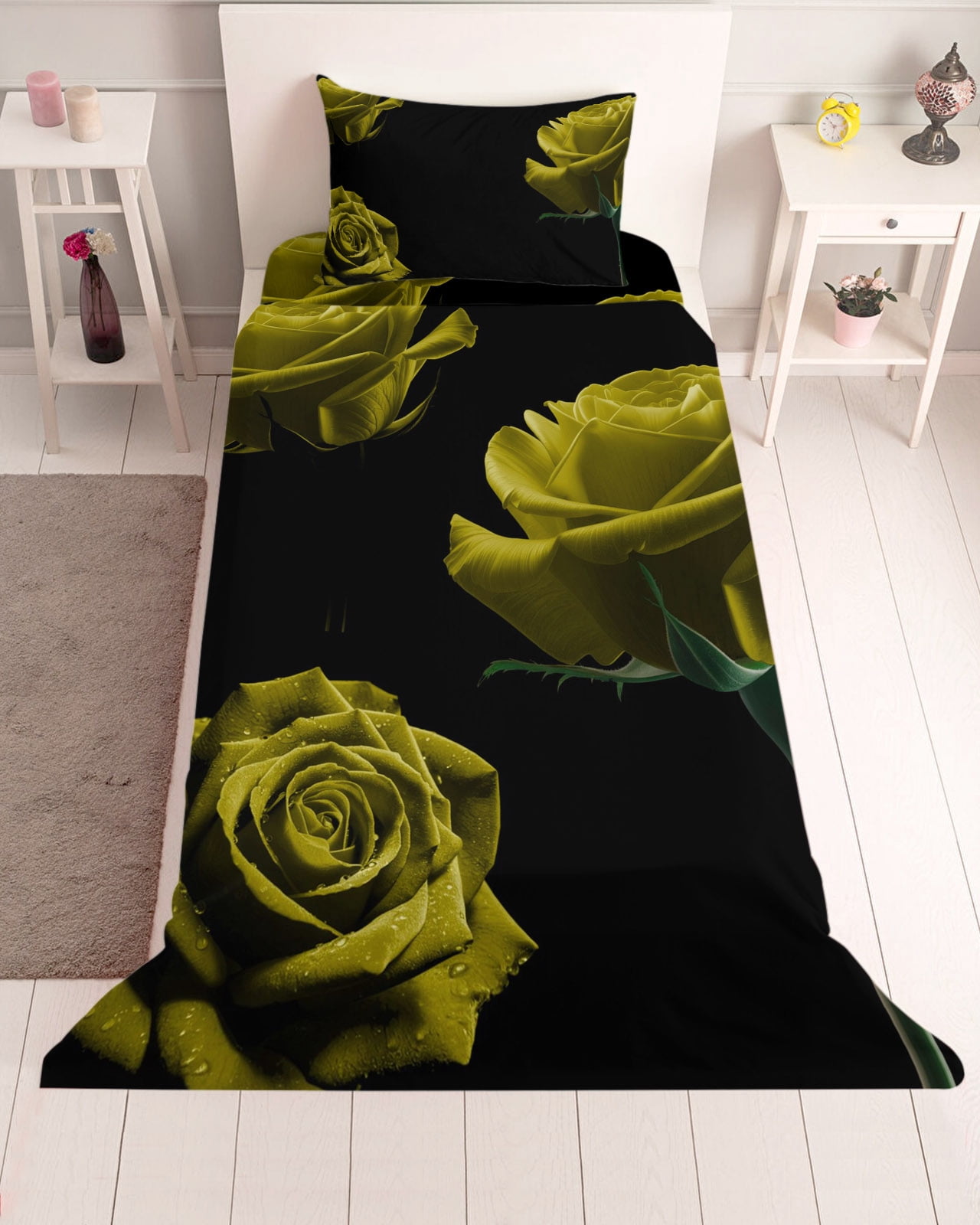 3 Piece Twin Sheet Set Yellow Rose Sheets Set for Twin Size Bed ...