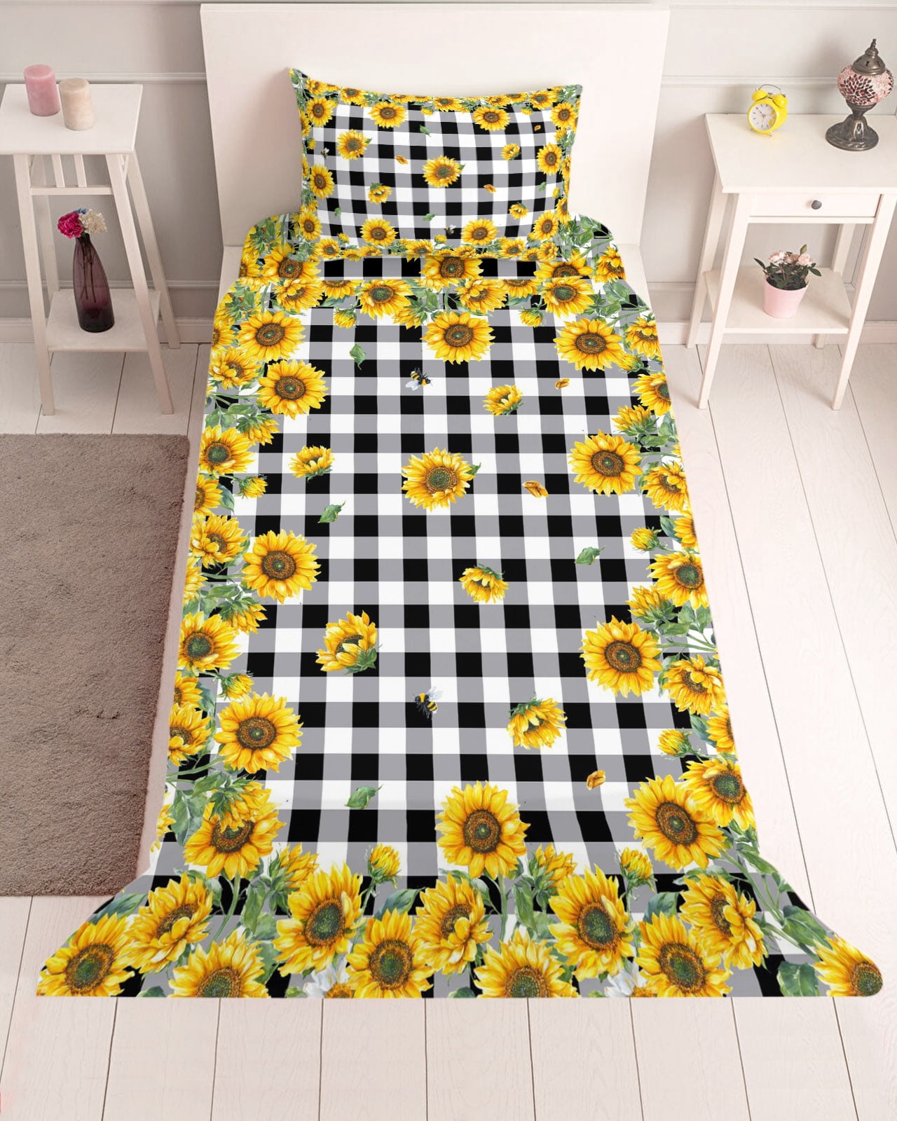 3 Piece Twin Sheet Set Yellow Sunflower Sheets Set for Twin Size Bed ...