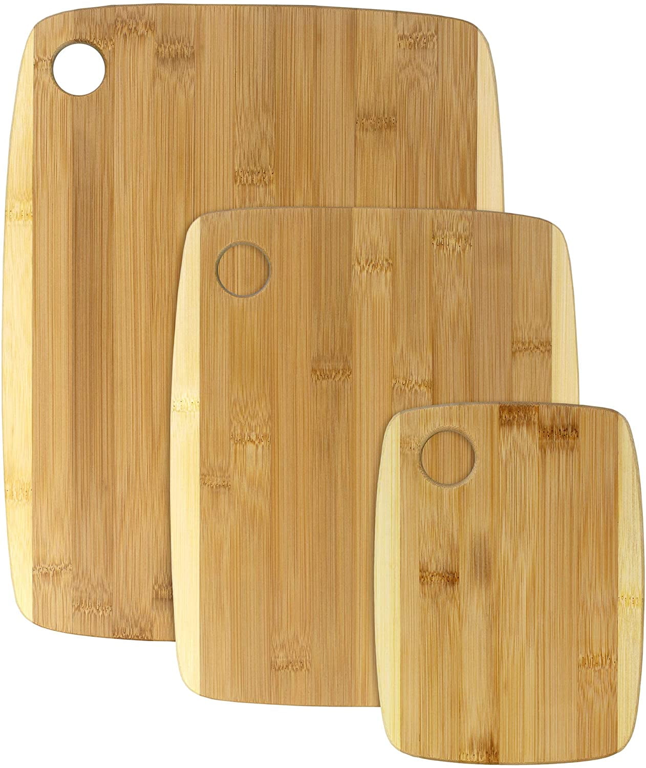 3-Piece Two-Tone Bamboo Cutting Board Set – Reversible Kitchen Boards ...