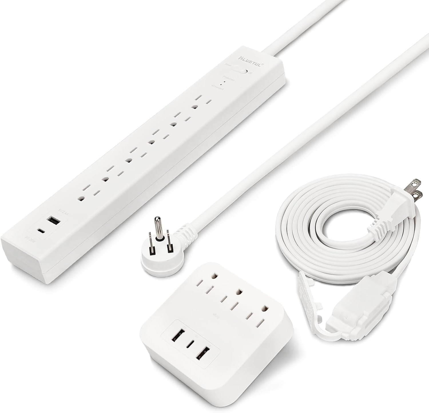 3-Piece USB Power Strip Set: PD 20W USB-C Power Strip, 6ft Indoor Extension Cord, Multi Plug ...