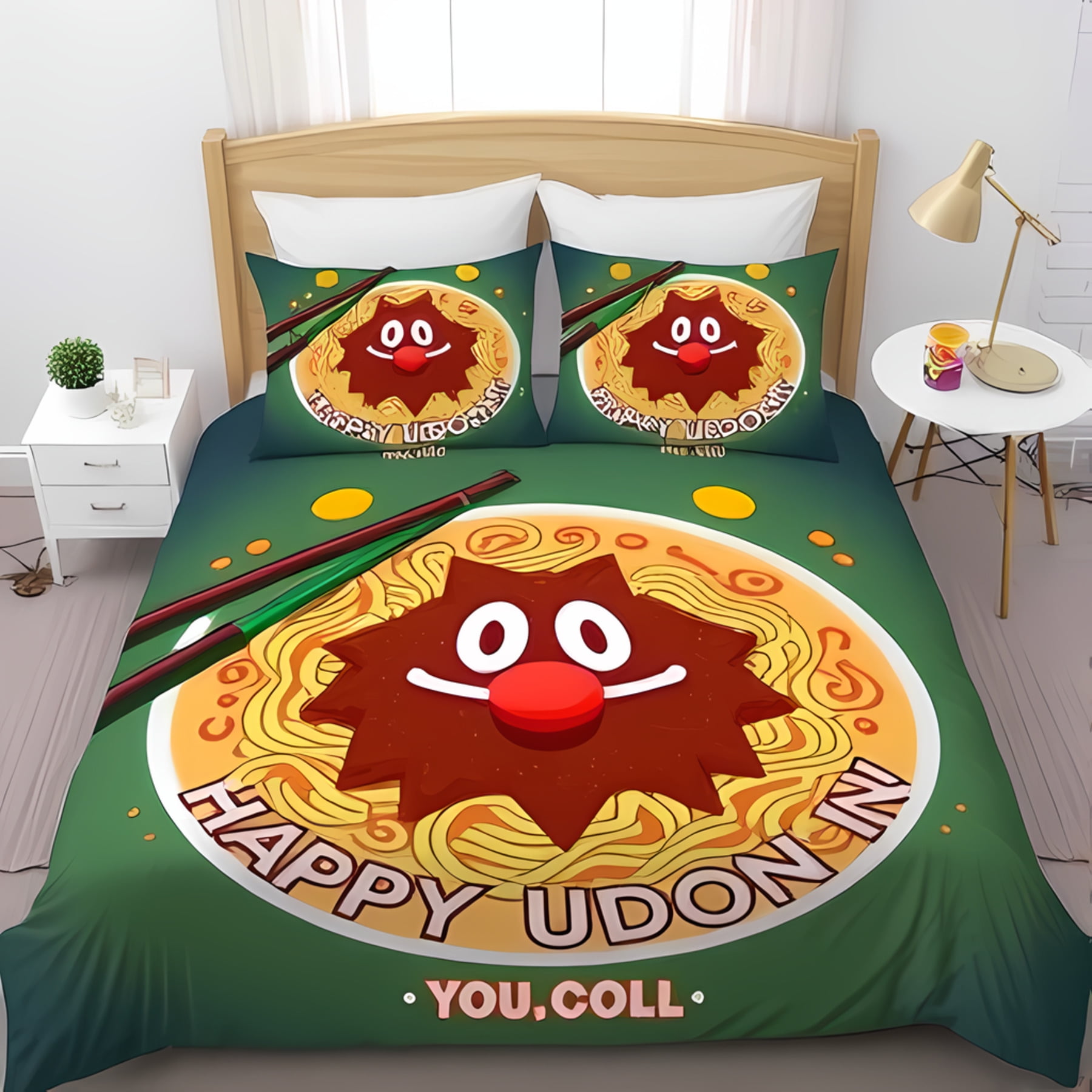 3-Piece Udon Duvet Cover Set - Playful Smiling Noodle Design with ...