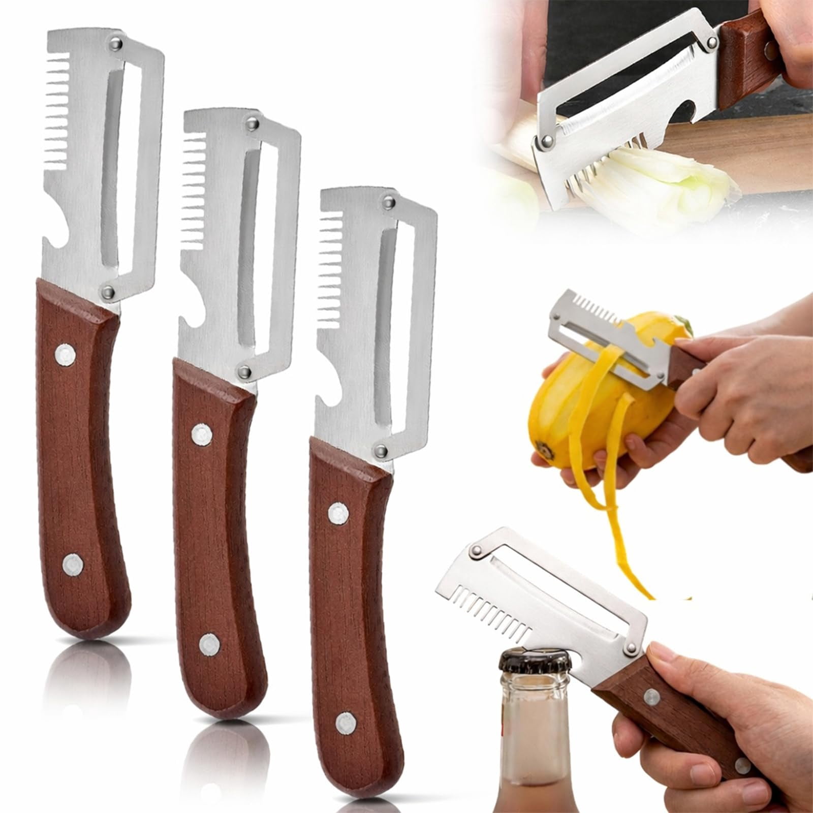 3-Piece Vegetable Peeler Set, Stainless Steel Blade with Ergonomic ...