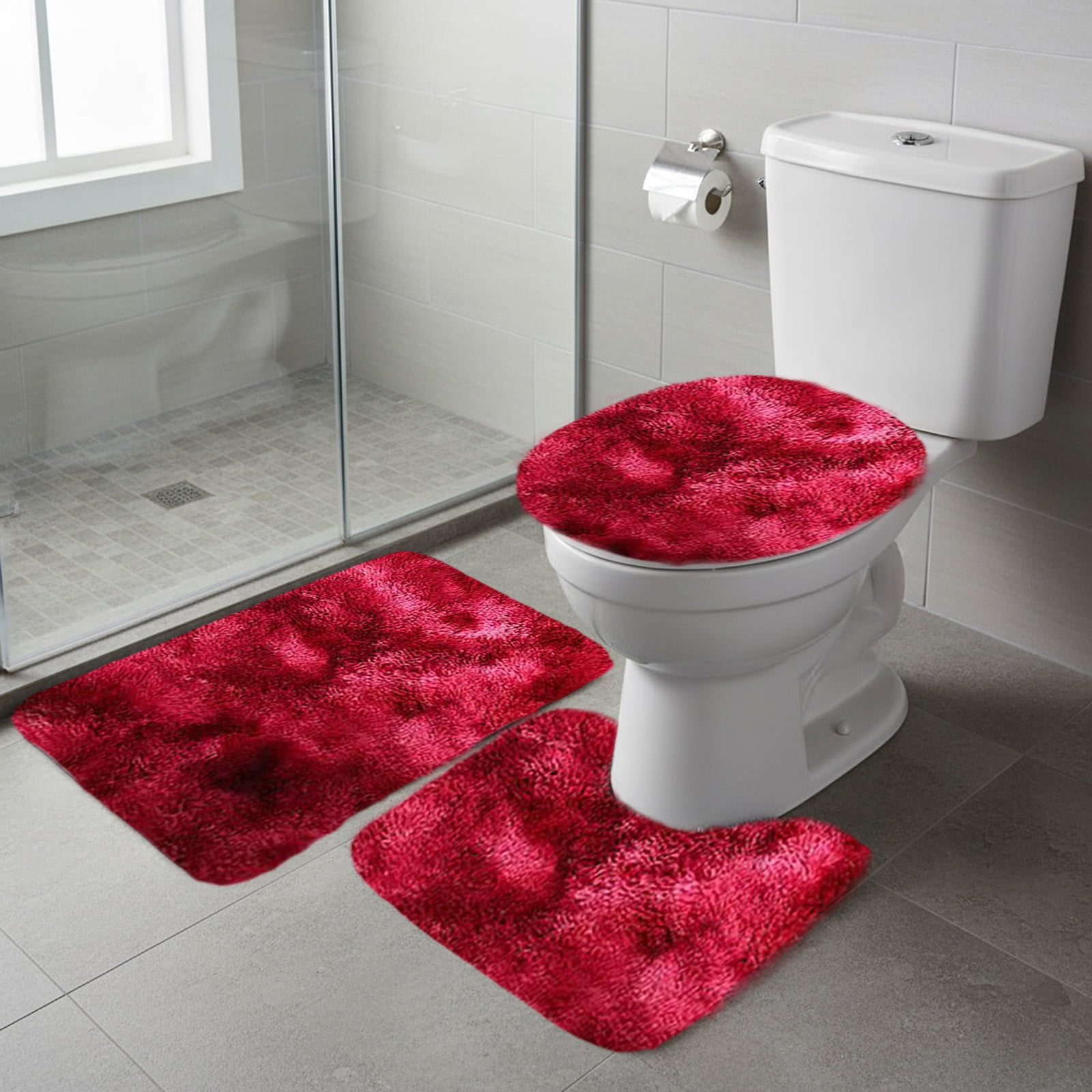 3-Piece Velvet Fleece Bathroom Rug Set, Soft Water Absorbent Non-Slip ...