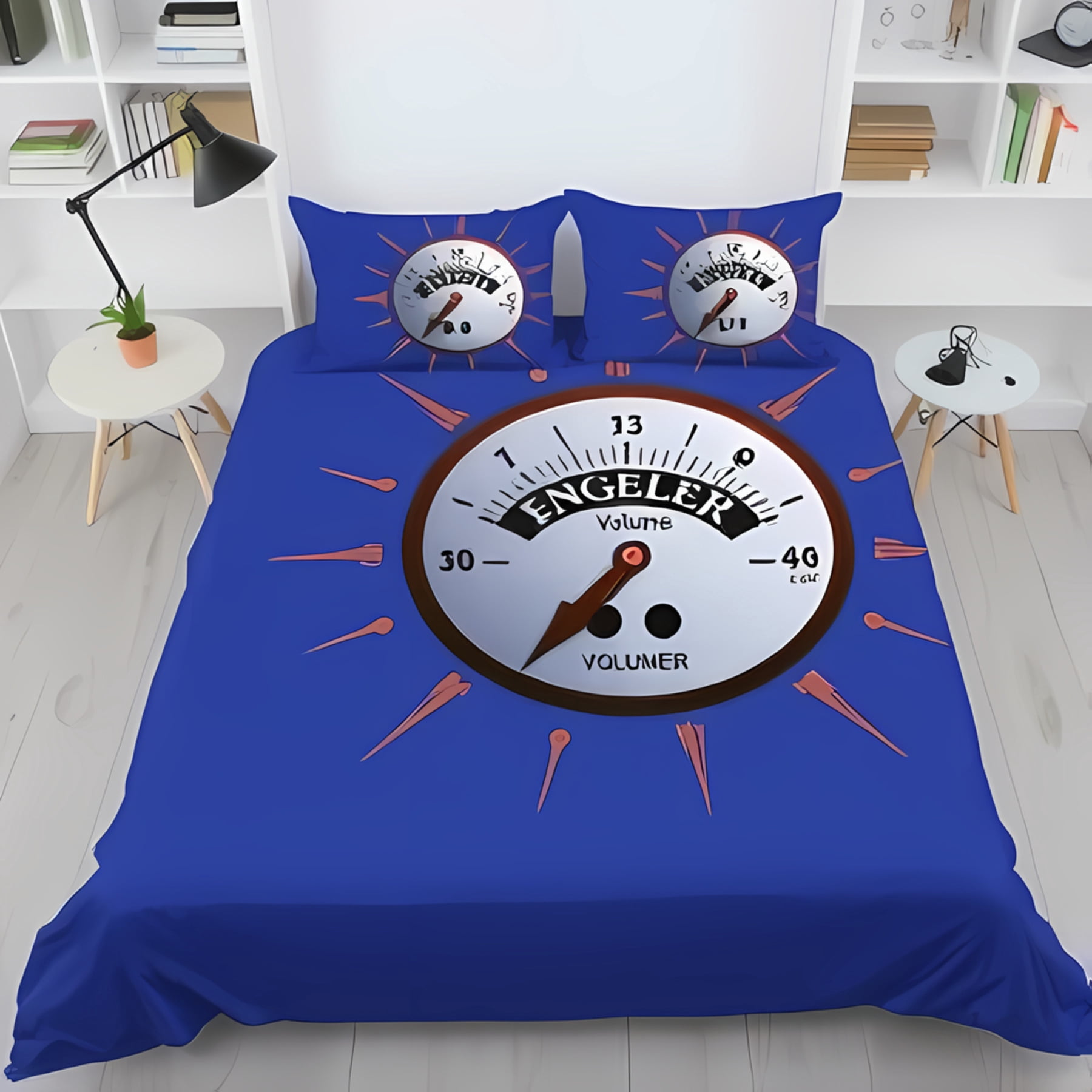 3-Piece Vibrant Blue Duvet Cover Set with Unique Volume Gauge Design ...