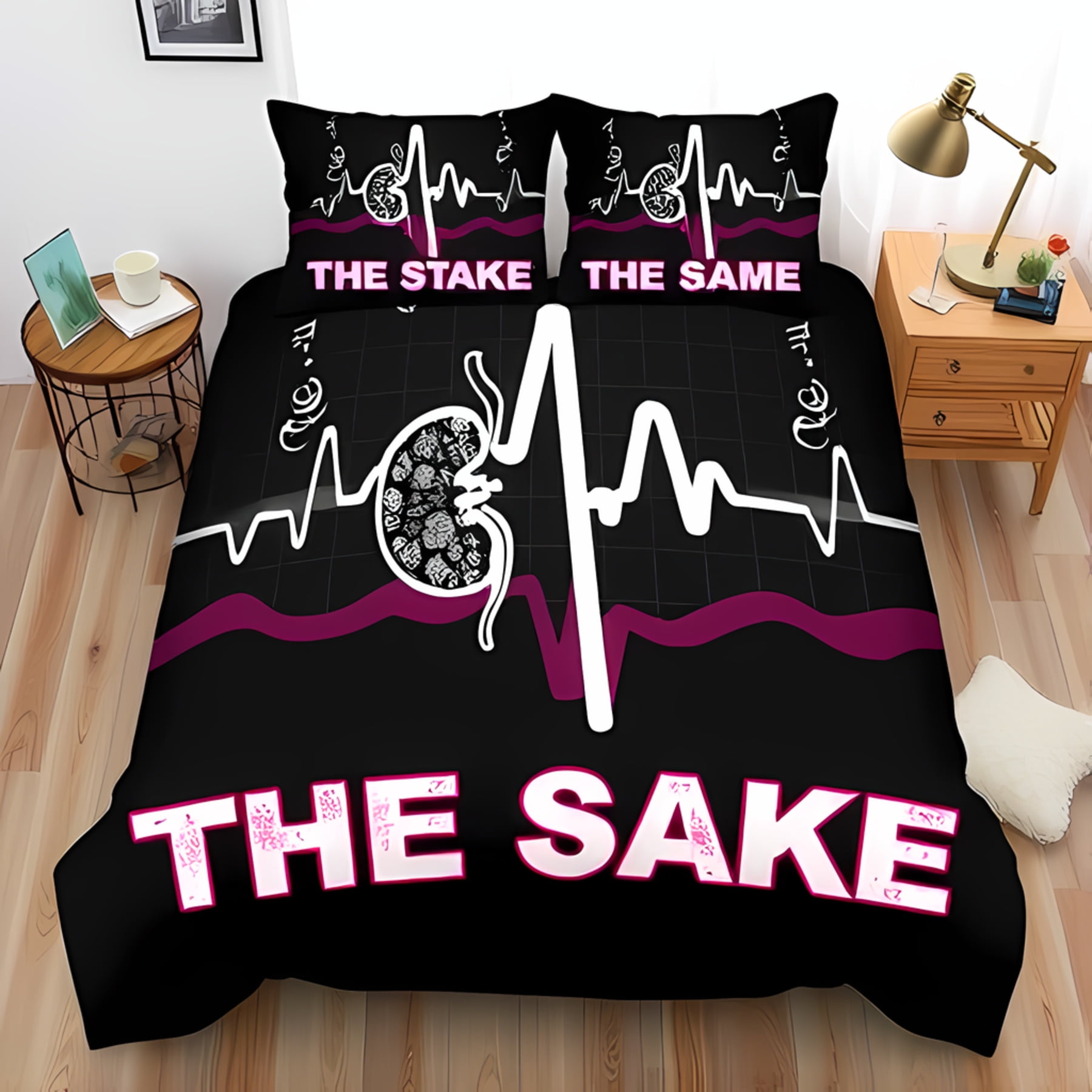 3-Piece Vibrant Duvet Cover Set with Heartbeat Monitor Design & Playful ...