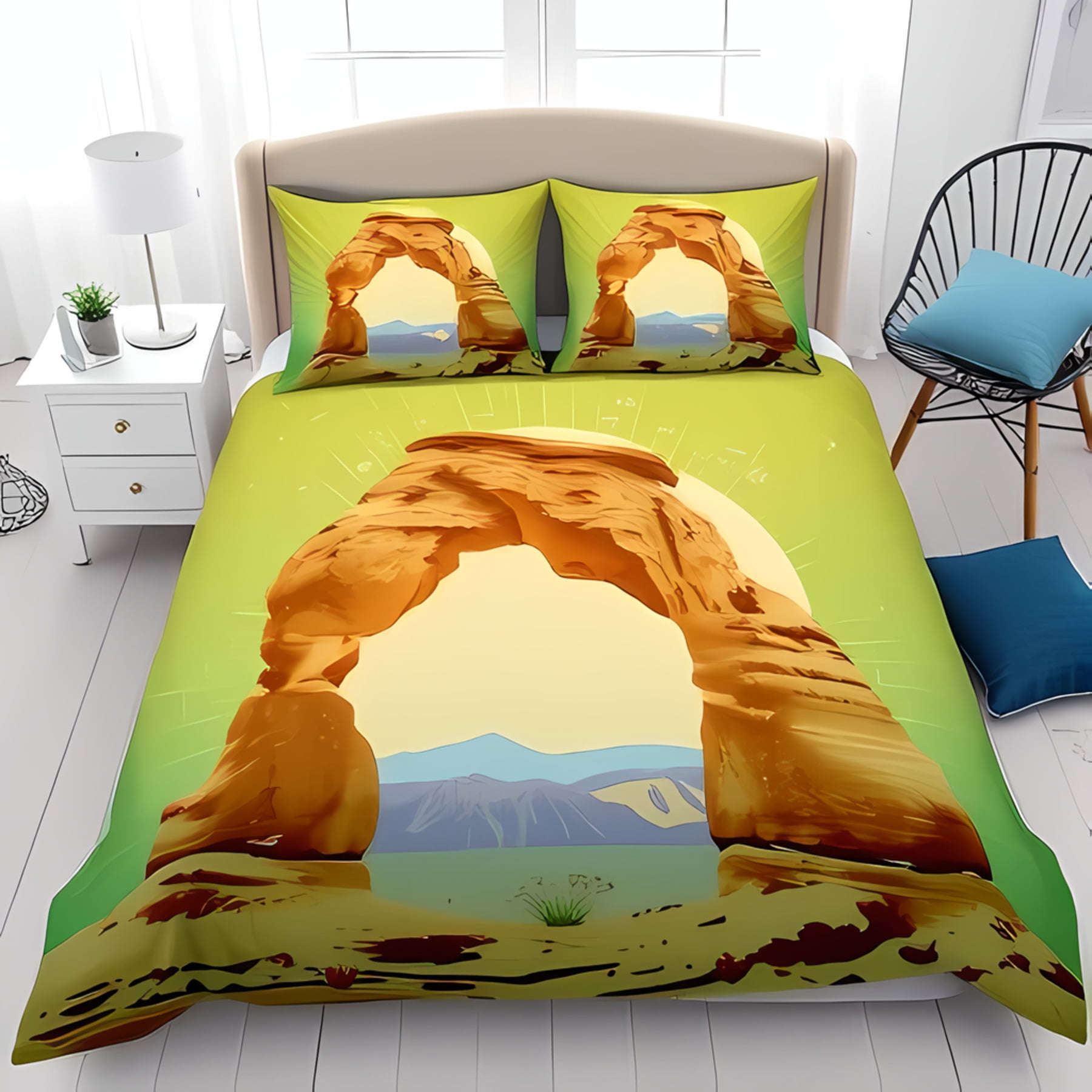 3-Piece Vibrant Green Duvet Cover Set with Majestic Sandstone Arch ...