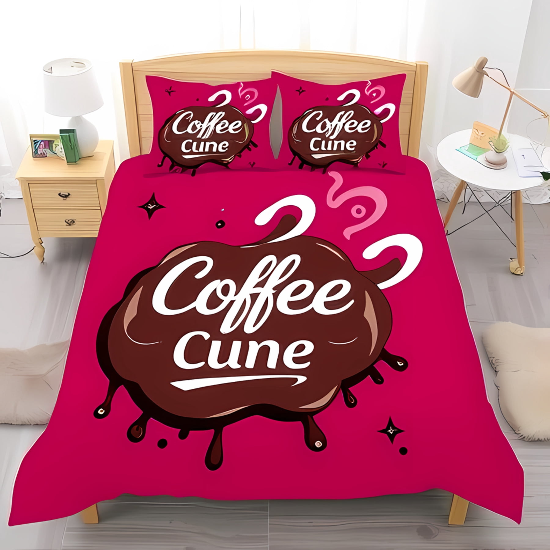 3-Piece Vibrant Pink Duvet Cover Set with Playful Chocolate Spill ...