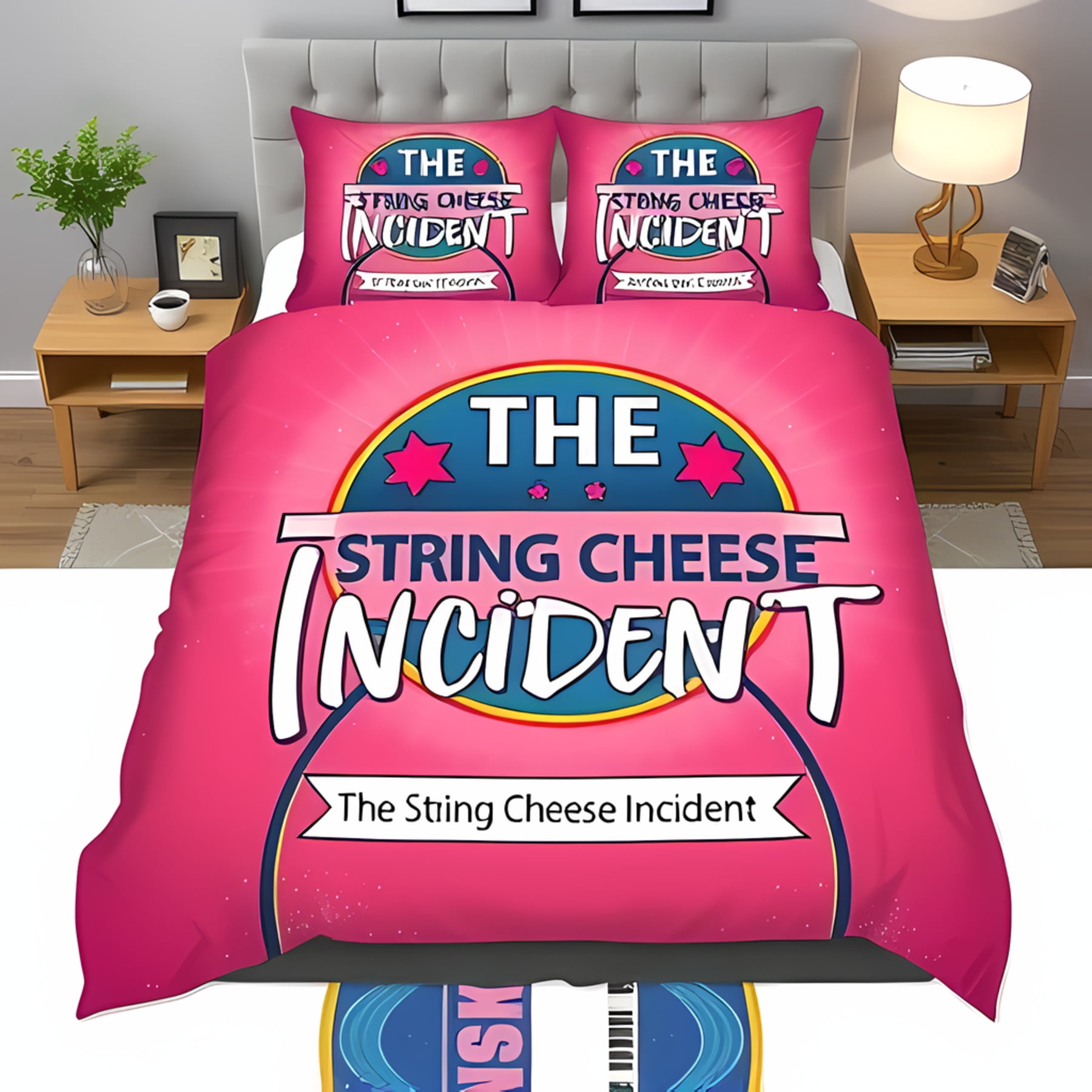 3-Piece Vibrant Pink Duvet Cover Set with "The String Cheese Incident ...