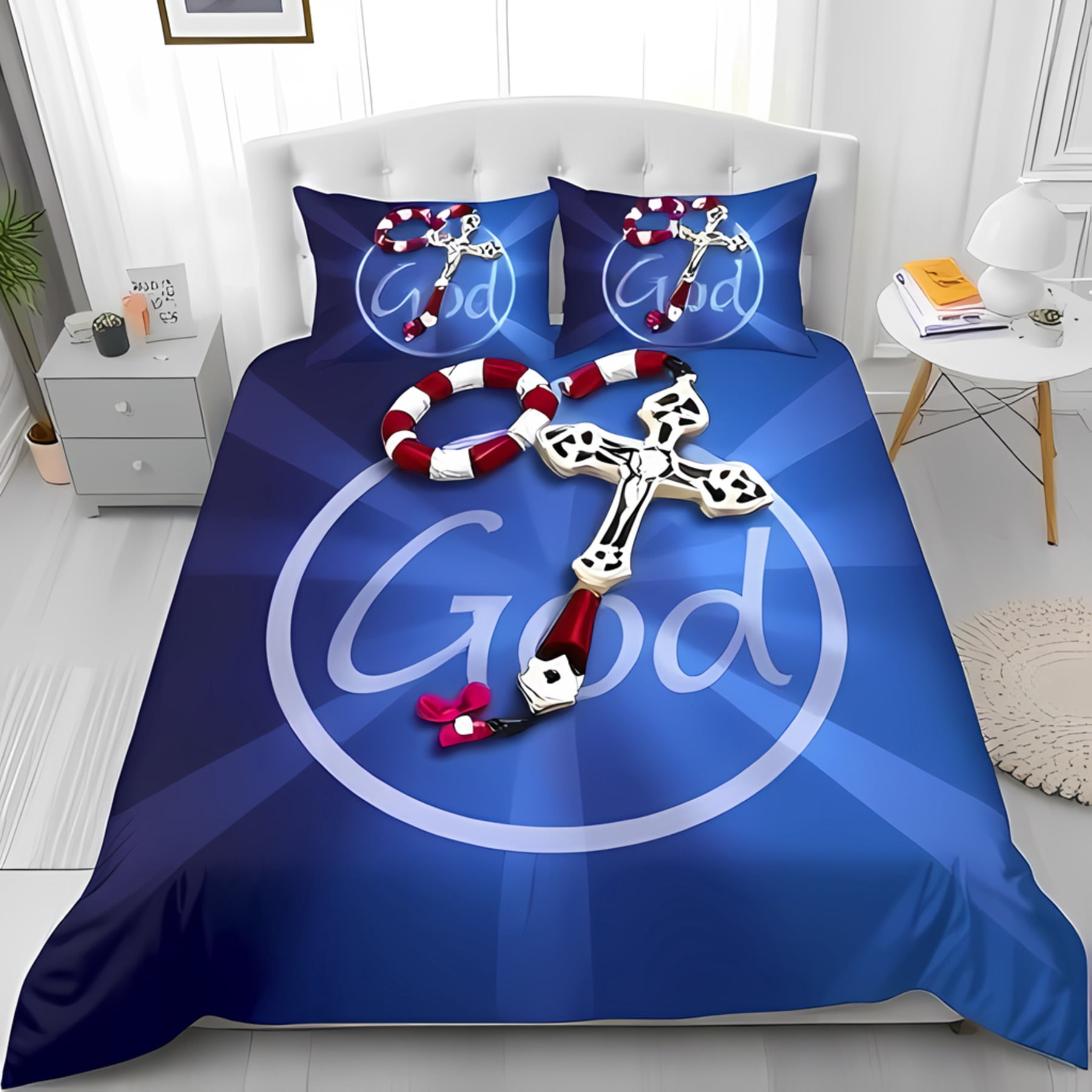 3-Piece Vibrant Spiritual Bedding Set - Elegant "God" Duvet Cover with ...