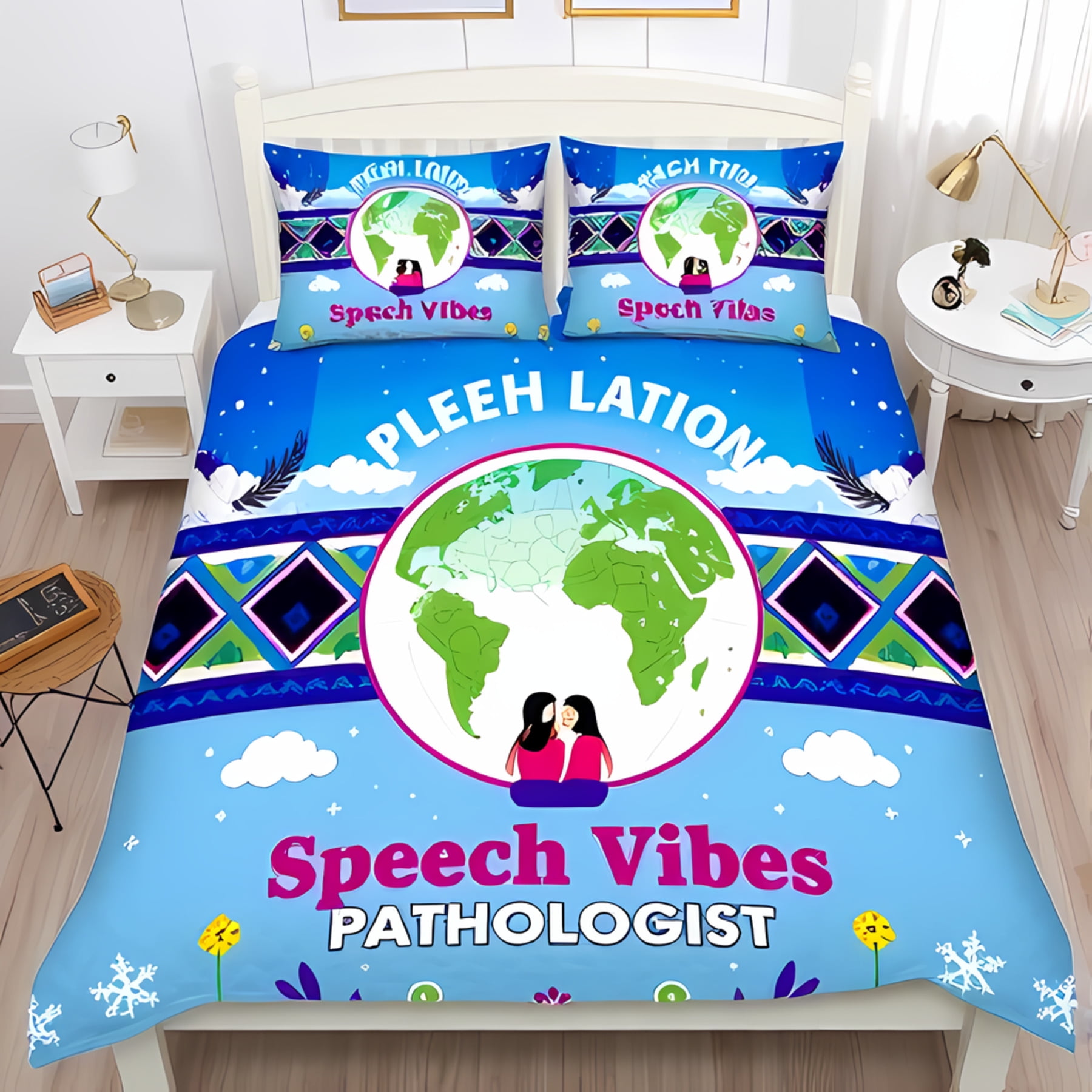 3-Piece Vibrant World Map Duvet Cover Set for Speech Pathologists ...
