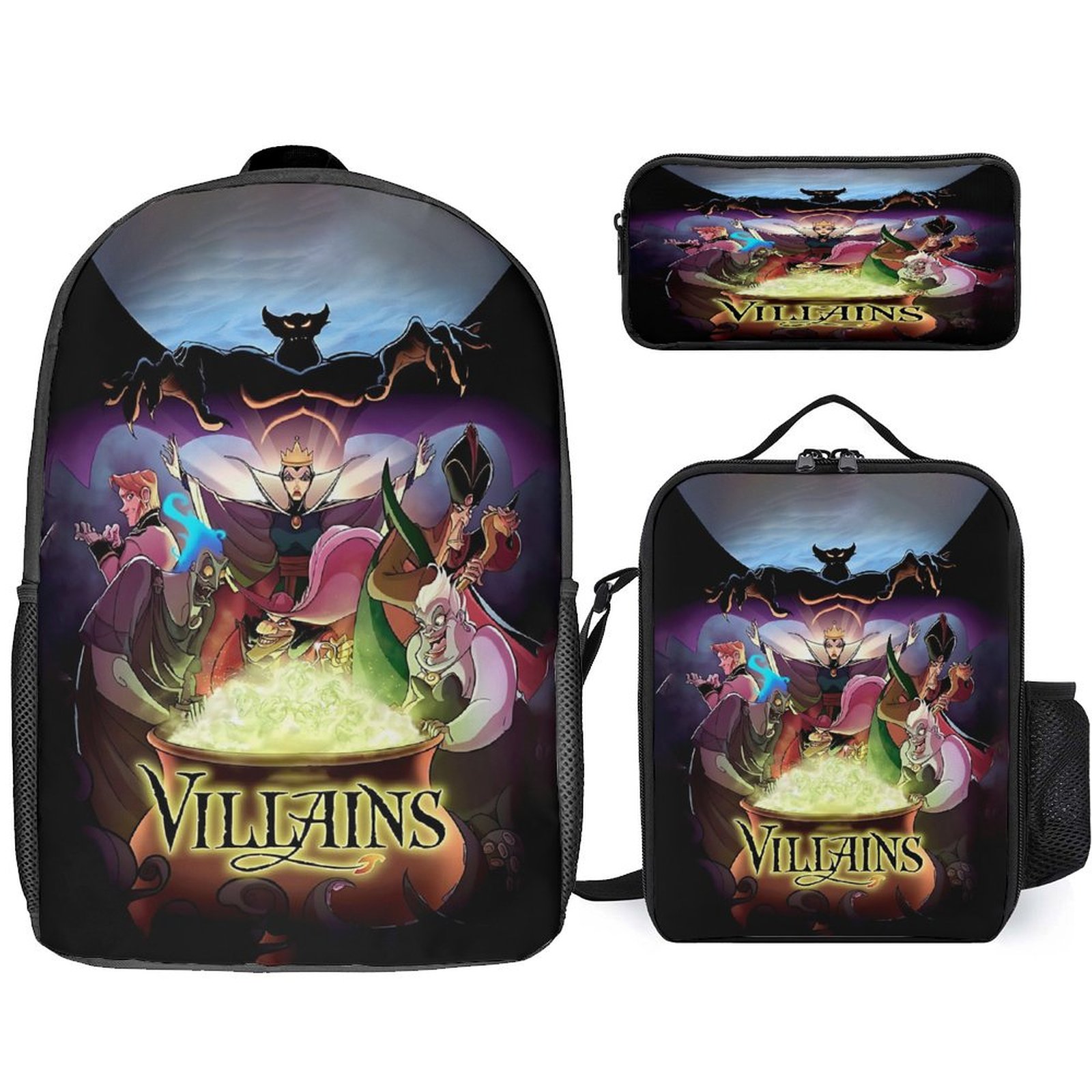 3 Piece Vill-ain Bad Witche Backpack Set with Lunch Box And Pencil Case ...
