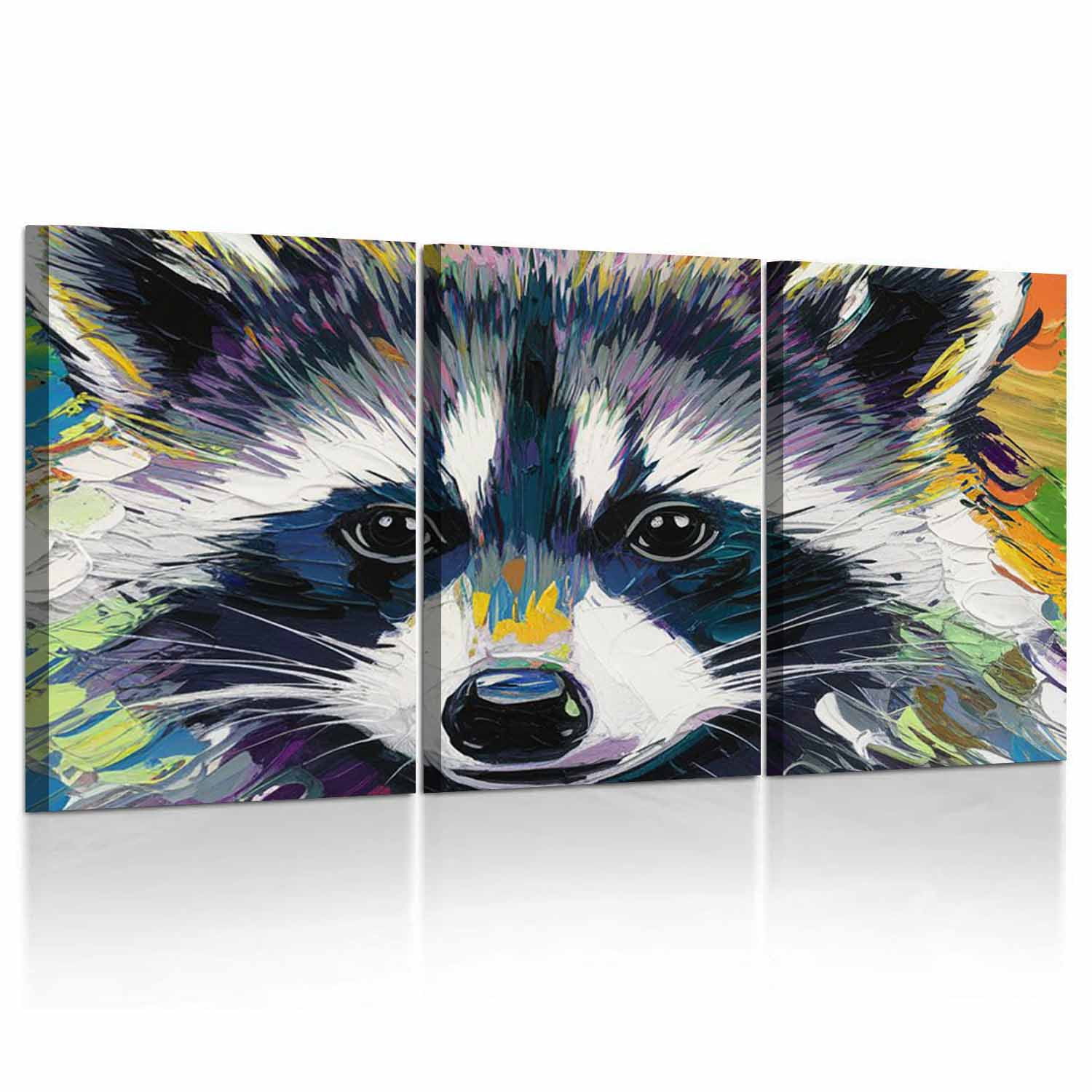 3 Piece Vintage Abstract Raccoon Canvas Wall Art Print for Bedroom ...