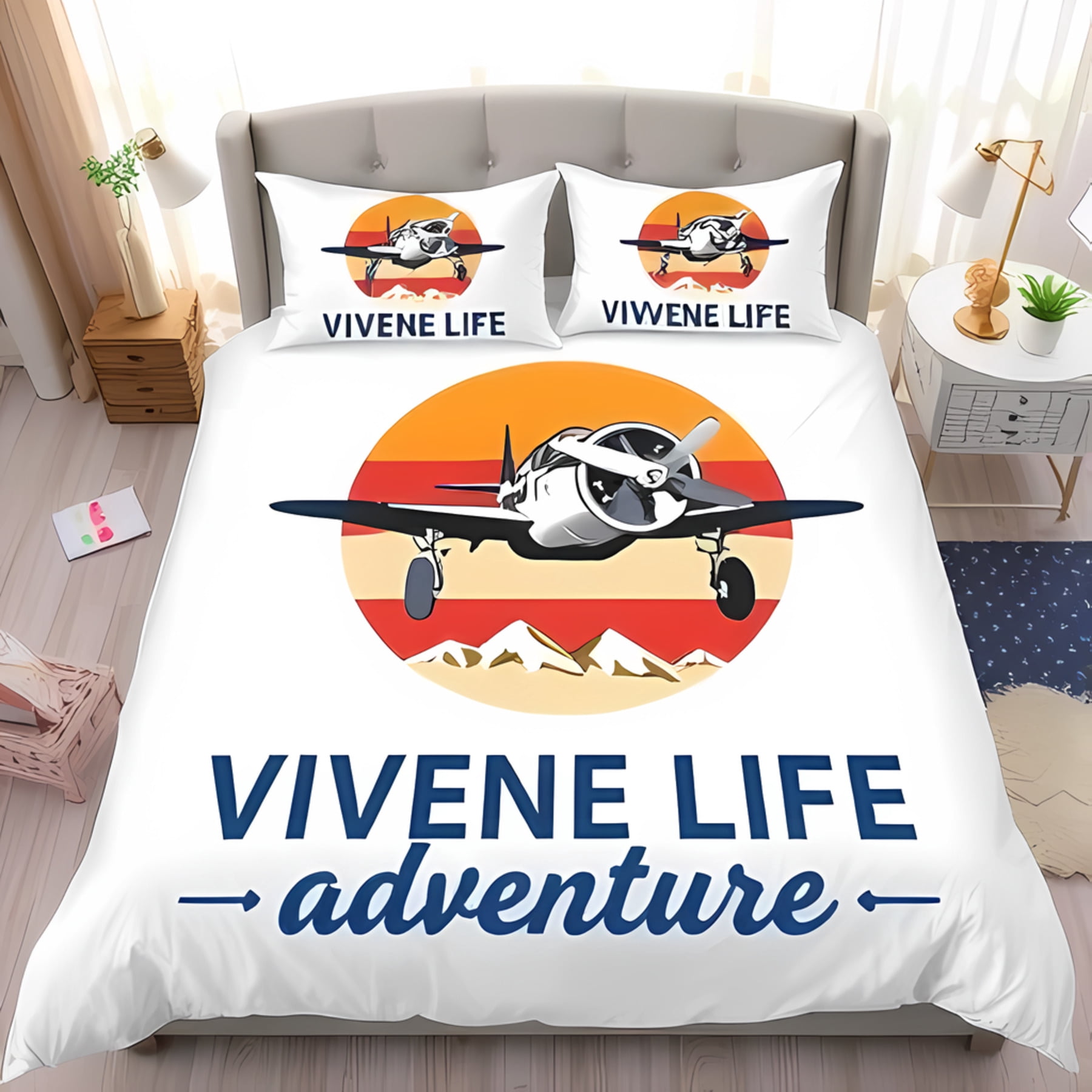 3-Piece Vintage Airplane Duvet Cover Set - Adventure-Inspired Bedding ...