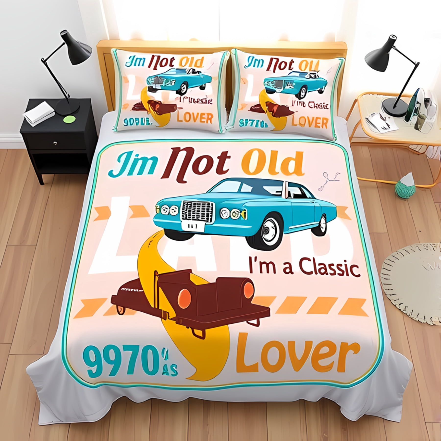3-Piece Vintage Automobile Duvet Cover Set - Classic Cars & Catchy ...