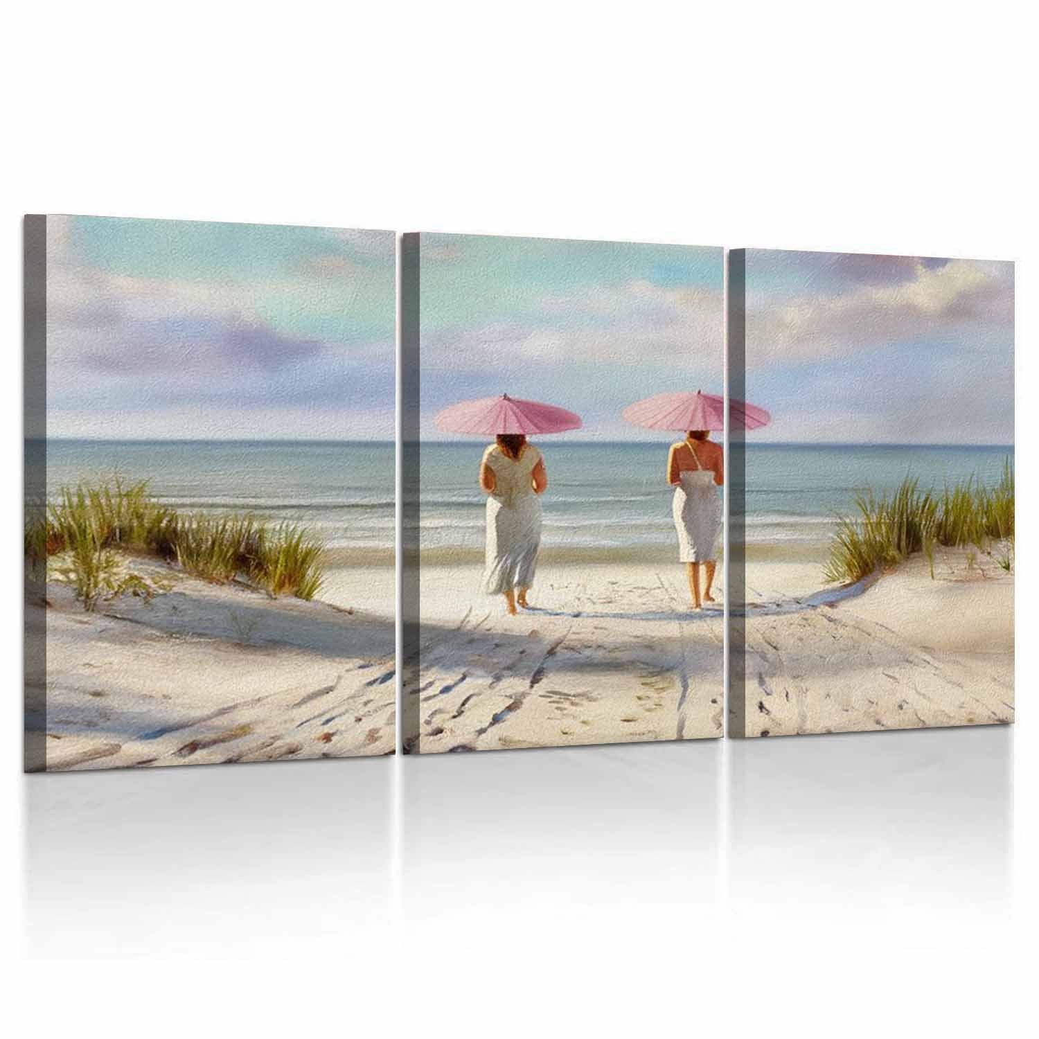 3 Piece Vintage Beach Scene Canvas Wall Art Print, Abstract Modern ...