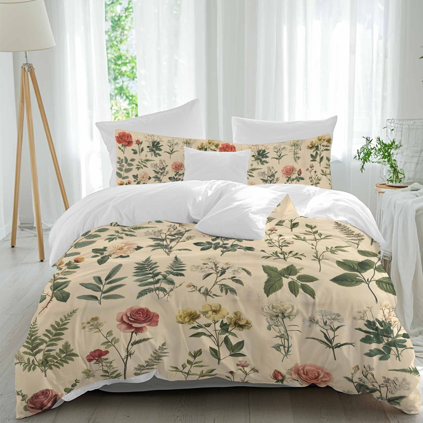 3 Piece Vintage Botanical Duvet Cover Set Twin Size,Microfiber ...