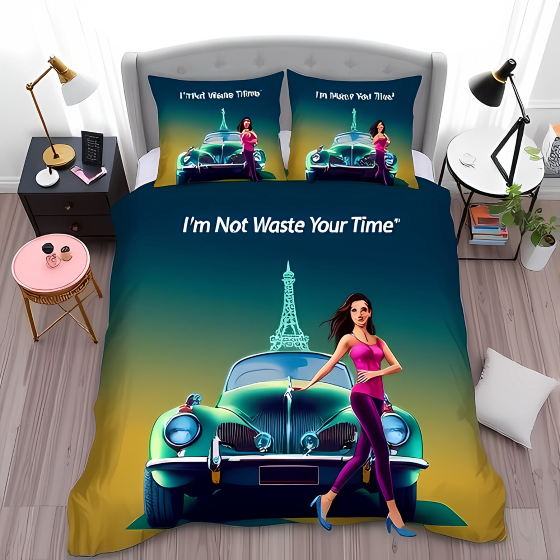 3-Piece Vintage Car Duvet Cover Set with Colorful Design ...