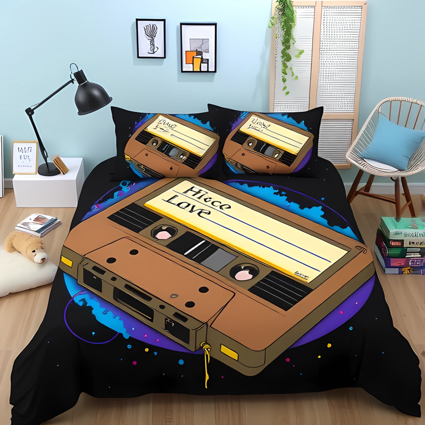 3-Piece Vintage Cassette Tape Duvet Cover Set - Retro Music Lovers ...