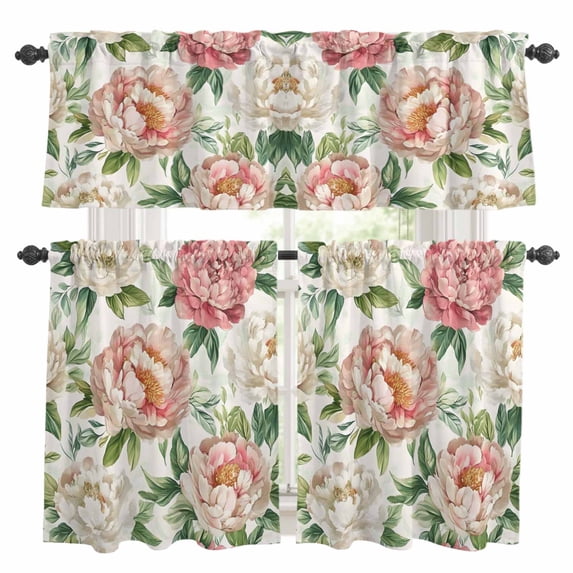 3 Piece Vintage Flower Kitchen Curtain Valance and Tiers Set Watercolor ...