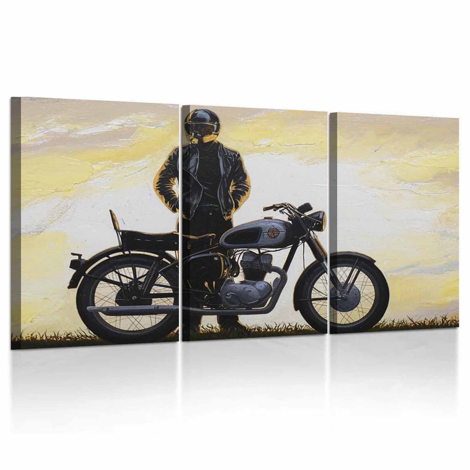 3 Piece Vintage Motorcycle Canvas Wall Art Print Abstract Modern ...