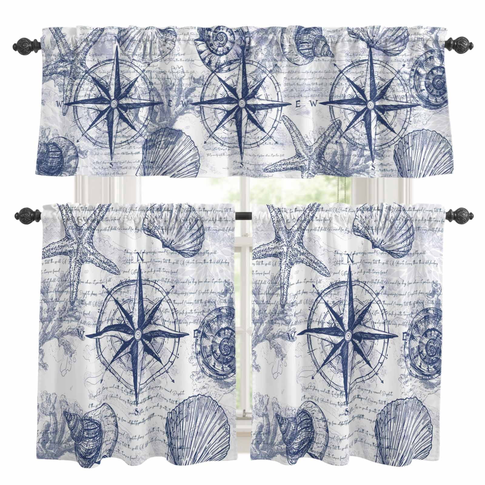 3 Piece Vintage Nautical Kitchen Curtain Valance and Tiers Set Summer ...