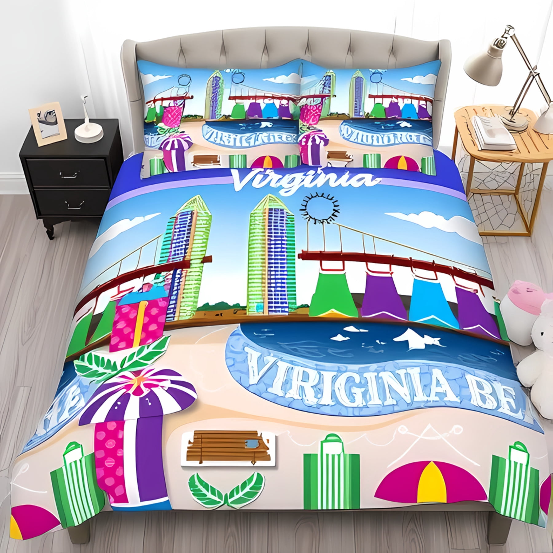 3-Piece Virginia Beach Duvet Cover Set - Colorful Comforter with Beach ...