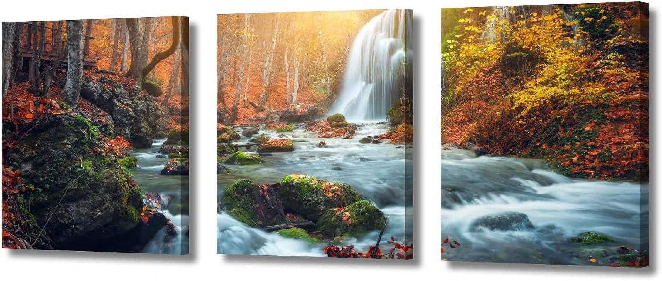 3 Piece Wall Art Mountain Waterfall Posters for Bedroom Autumn Forest ...