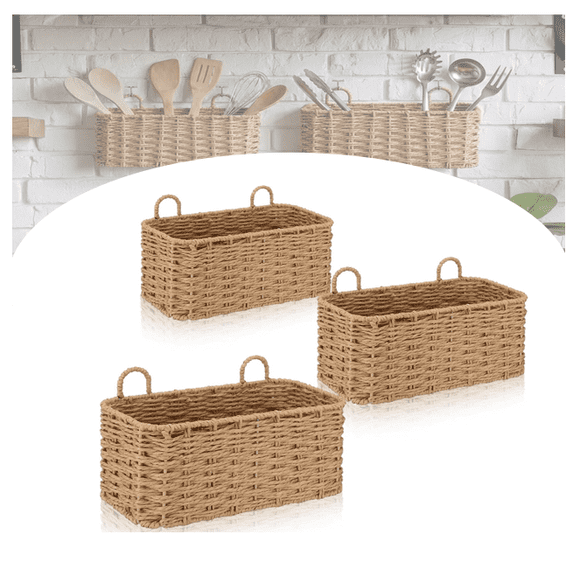 3 Piece Wall Hanging Baskets for Organizing Paper Rope Woven Baskets ...